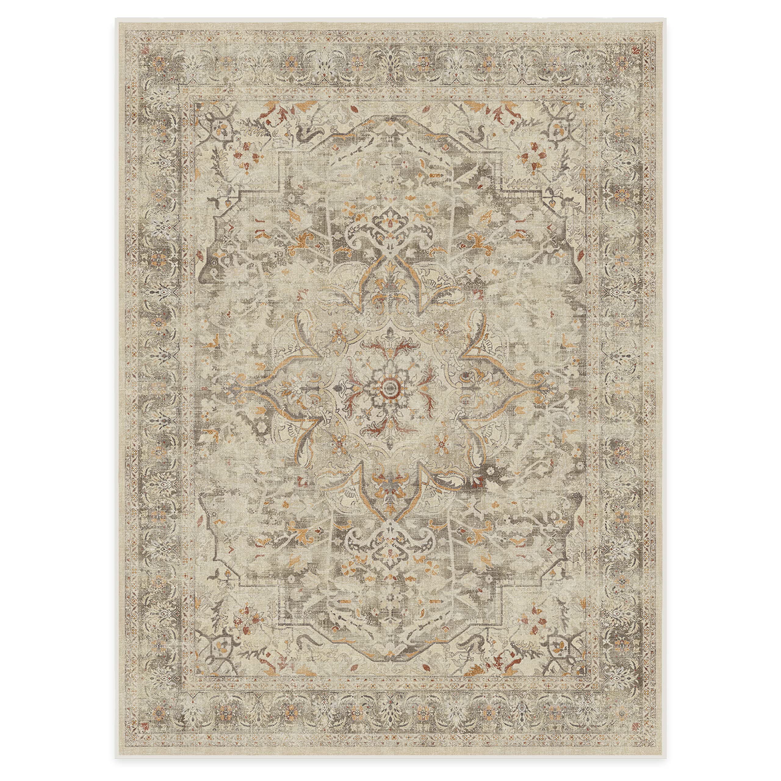 RUGGABLE Sarrah - Machine Washable Rug - Elegant Room Decor and Vintage Area Rug Perfect for Living Room Bedroom Kitchen - Stain & Water Resistant - Pet & Child Friendly - Hazel 9'x12' (Standard Pad)