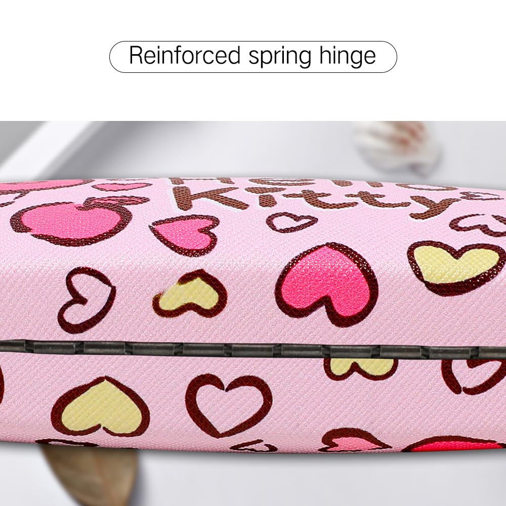 PERFECTSIGHT Hard Shell Eyeglasses Case, Floral Protective Glasses Case, Fabric or PU Leather Eyeglass Case for Women Girls (Kitty)