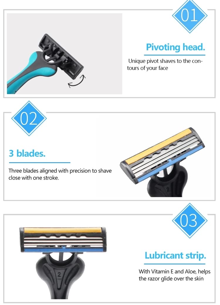 US Shave - 100 Triple Blade Shaving Razors - Wholesale Box of 100 Disposable Razors - 3 Stainless Steel Blades w/Teflon Coating - Pivoting Head - Aloe Strip