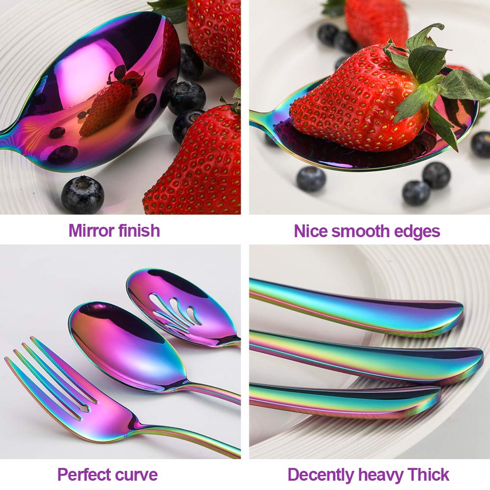 Rainbow Serving Spoons x 4, Rainbow Slotted Spoons x 4, 8.7 inches Rainbow Stainless Steel Serving Spoons Set for Buffet Can Banquet Cooking Kitchen-S (Rainbow4+4)