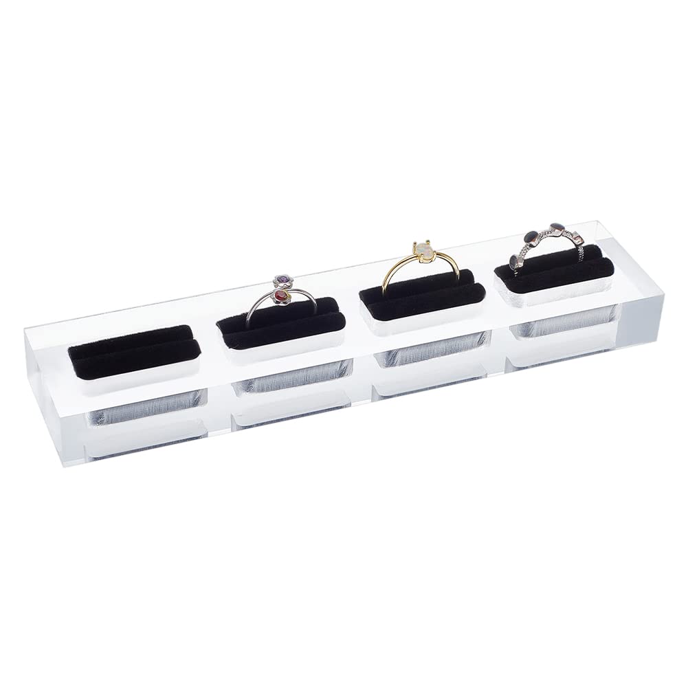 WEBEEDY 4 Slot Acrylic Ring Display Holder Inside Velvet Jewelry Organizer Stands for Retail Selling Rings Earrings Show Jewelry Storage Box Case Tray Holder