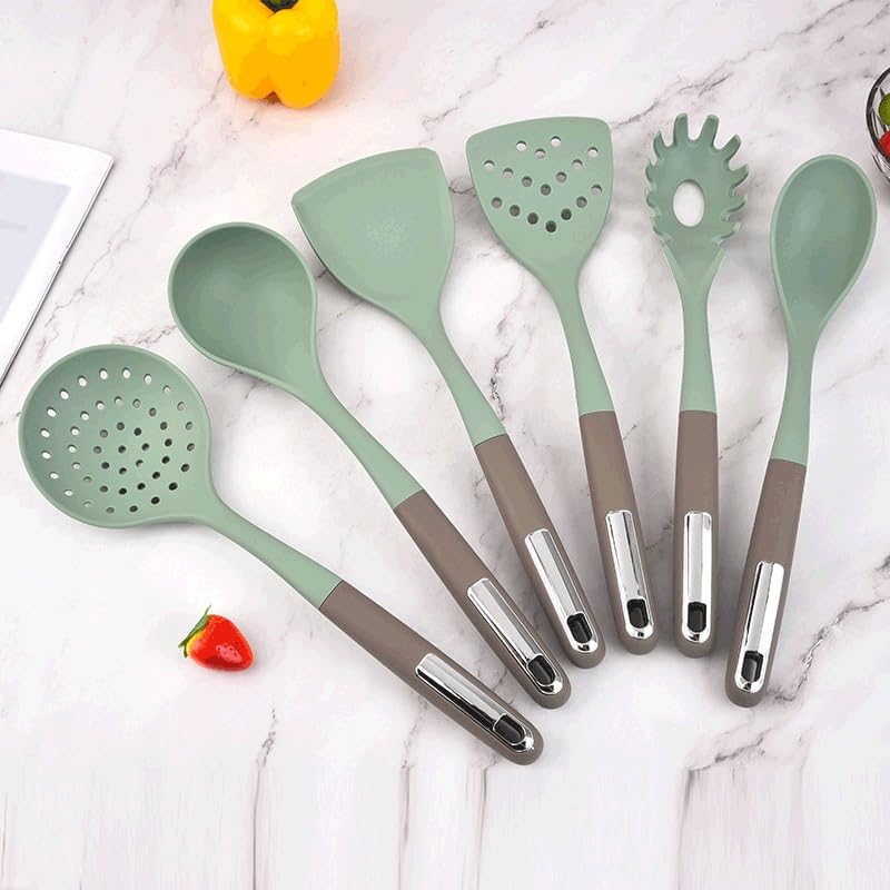 SLEEVY Heat Resistant Silicone Kitchenware Cooking Utensils Set Colander Frying Shovel Soup Spoon Kit (Color : E, Size : 6pieces)