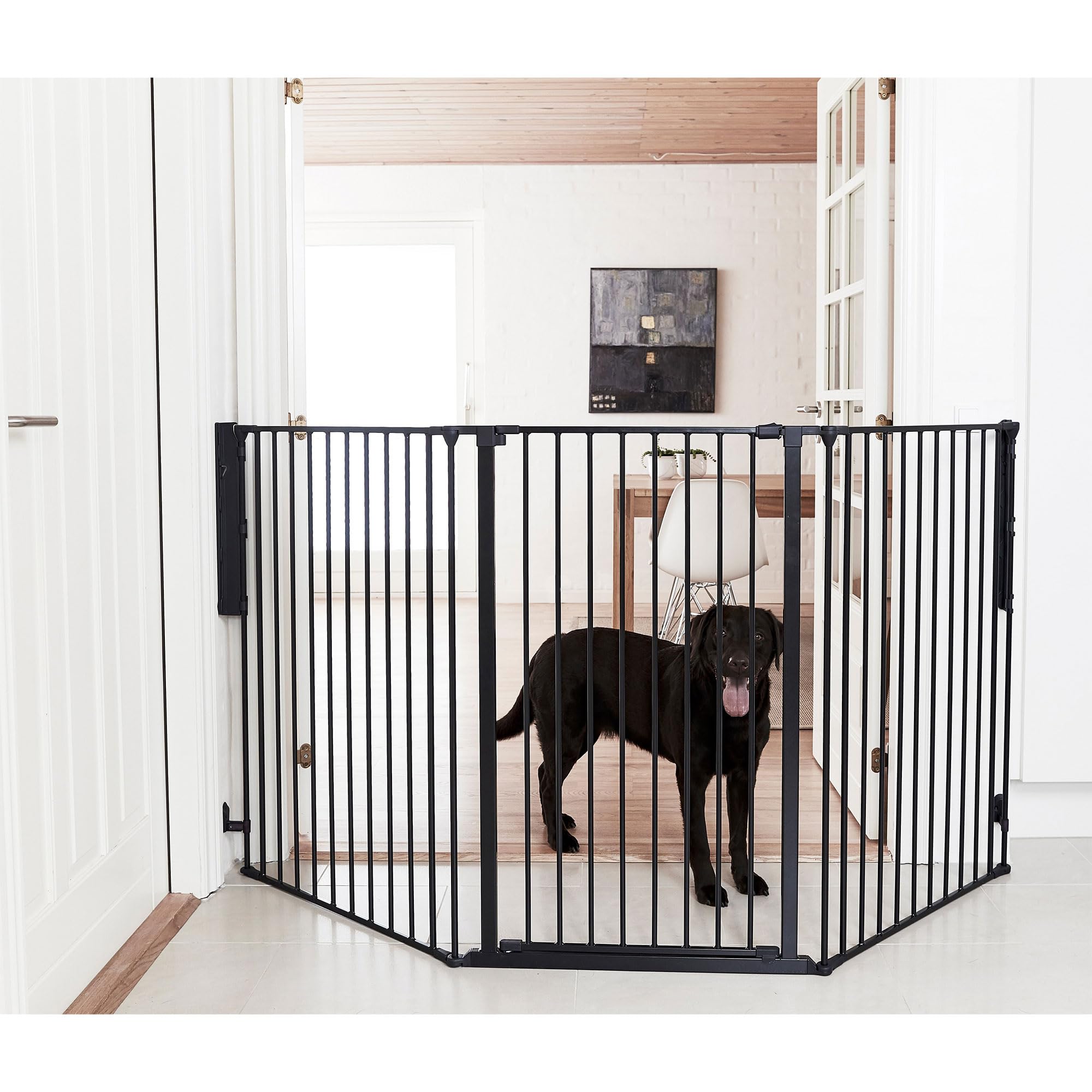Scandinavian Pet Design Flex Large and Extra Tall Adjustable Wall Mounted Metal Pet Safety Gate with Double Locking Mechanism for Pets, Black