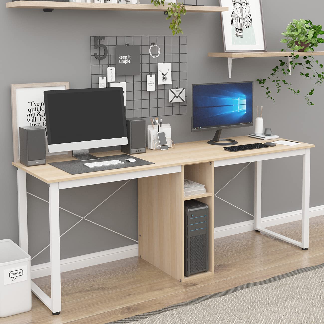 sogesfurniture 78 inches Large Double Workstation Dual Desk Home Office Desk 2-Person Computer Desk Computer desks with Storage, Maple& BHUS-LD-H01-MO