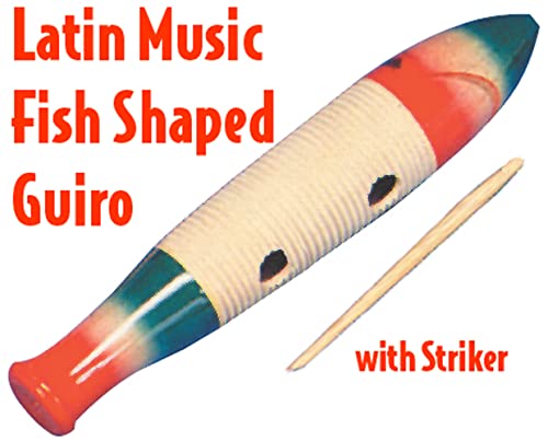 Performance Plus Guiro Puerto Rican Style, Hand Painted Wooden Fish Shaped with Scraper, inch (GR1)