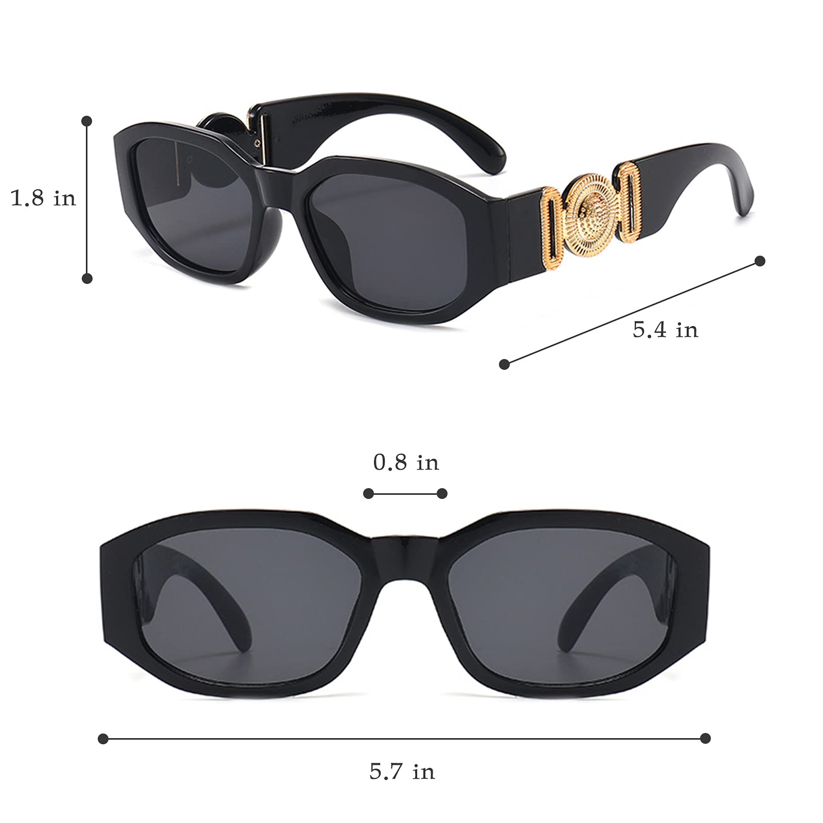 YQVIE Small Retro Rectangle Sunglasses Pack for Women Men 90's Irregular Trendy Square Glasses UV400 Protection