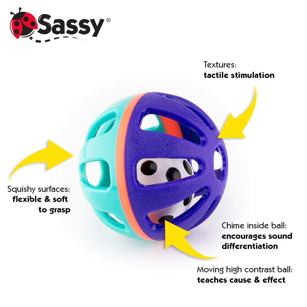 Sassy Squish & Chime Ball with Soft Touch Outer Shell and Inner Chime Ball, Ages 0+ Months