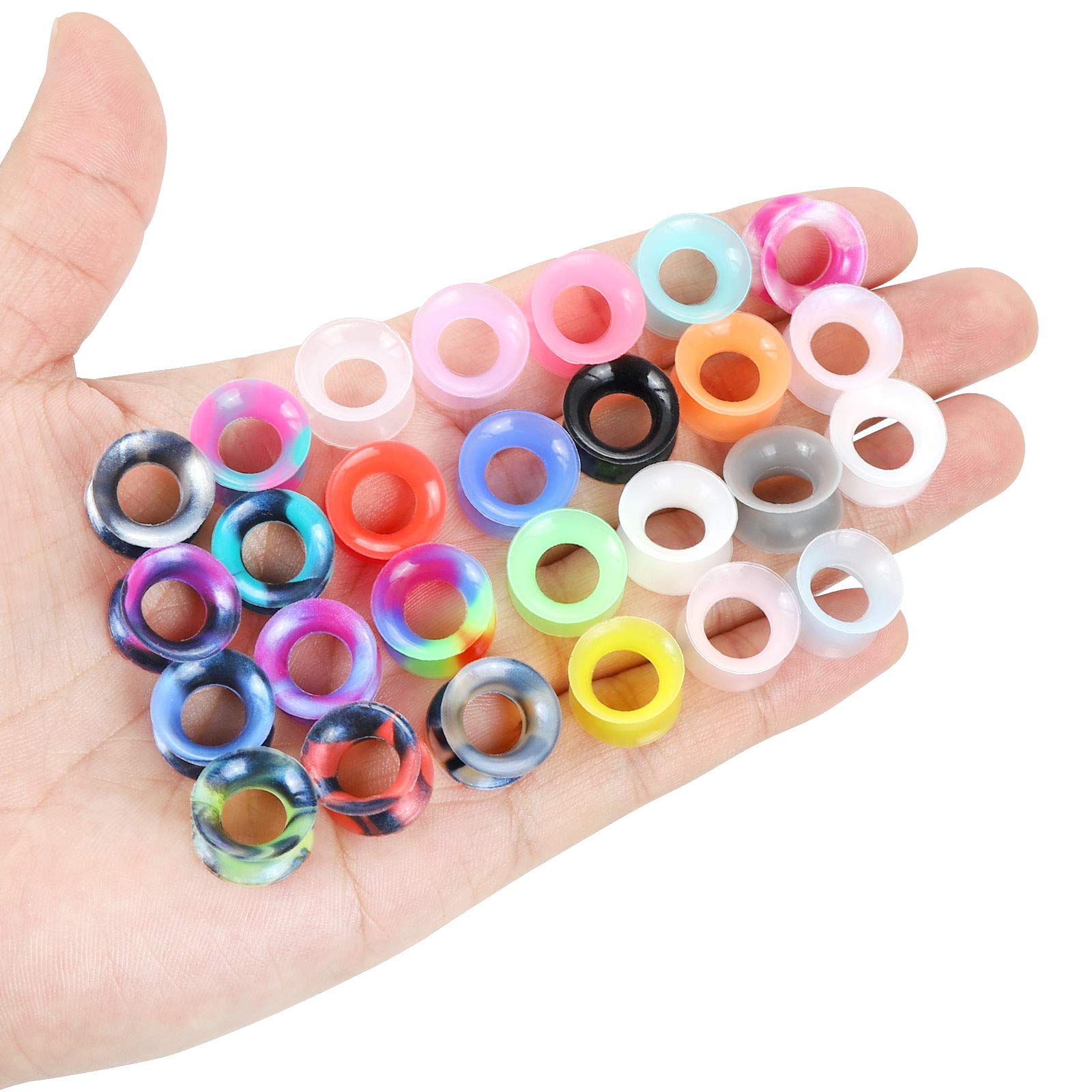 YOFANST 27 Pairs Soft Silicone Ear Gauges Plugs Double Flared Tunnels Flexible Ear Piercing Colorful Set 00G