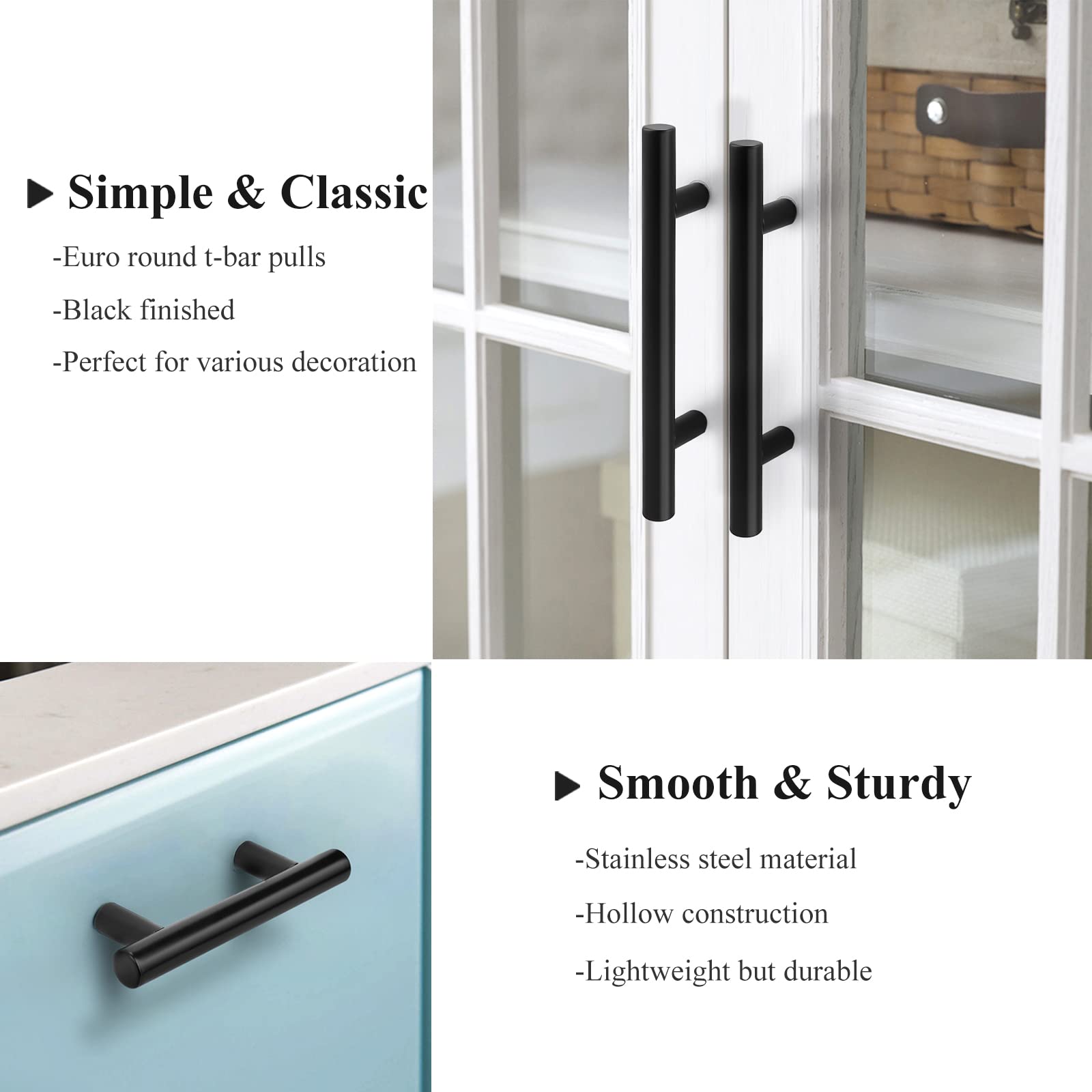 Probrico (5 Pack 3" Hole Centers Gold Cabinet Pulls, Euro Bar Cabinet Hardware Kitchen Bathroom Cabinet Modern T Bar Dresser Pull Drawer Handles, 5 Inch Overall Length