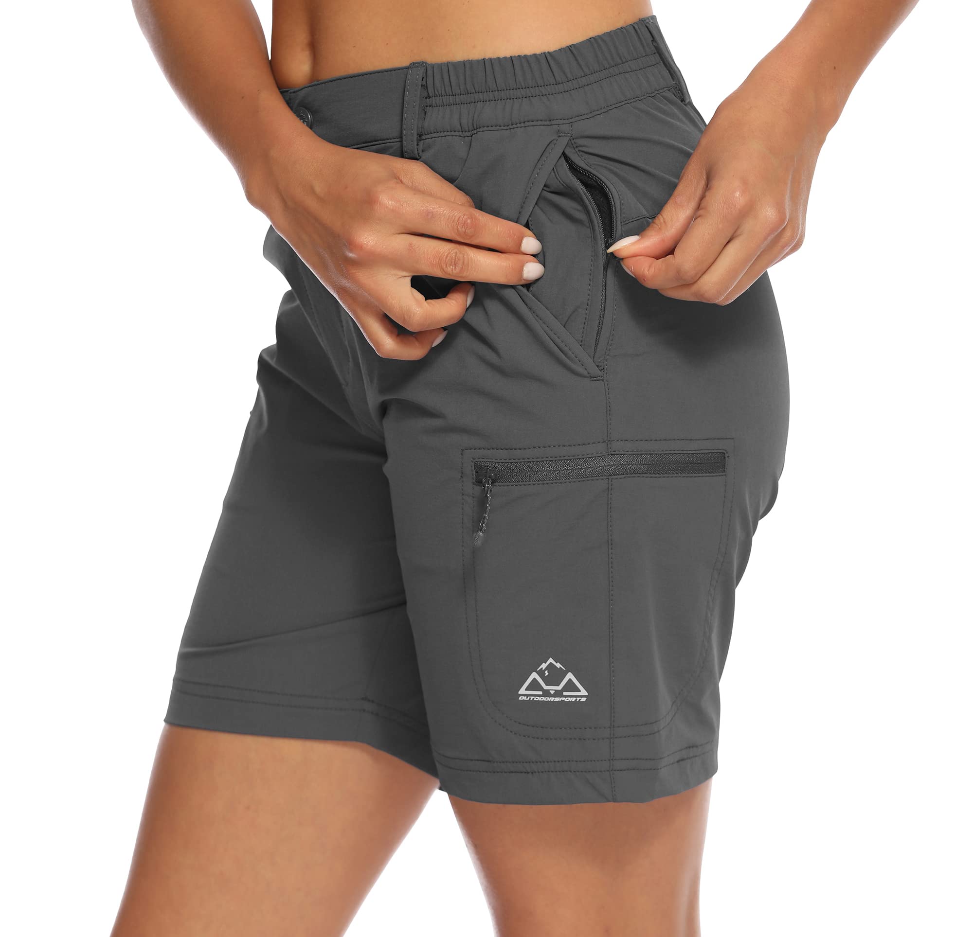 YSENTO Women Hiking Cargo Work Shorts Quick Dry Stretch Active Athletic Golf Shorts Zipper Pockets Dark Grey S