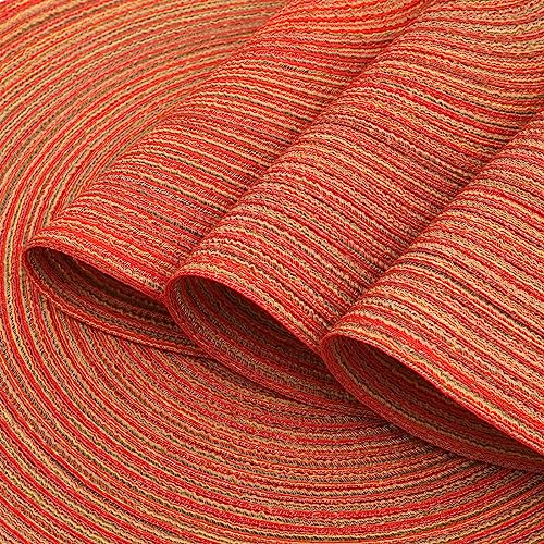 Topotdor 15 Inch Round Placemats Stain Resistant Anti-Skid Washable Polyproplene Table Mats Placemats(Multicolor Red, Set of 6)