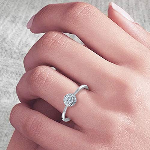 TJD 1/12 Carat Natural Round Diamond Cluster Flower Ring in 925 Sterling Silver (H-I Color, I3 Clarity) US Size 7