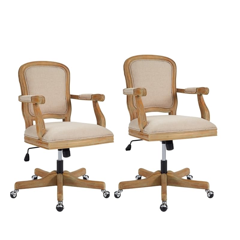 Riverbay Furniture Transitional Wood Swivel Office Chair in Rustic Natural Brown