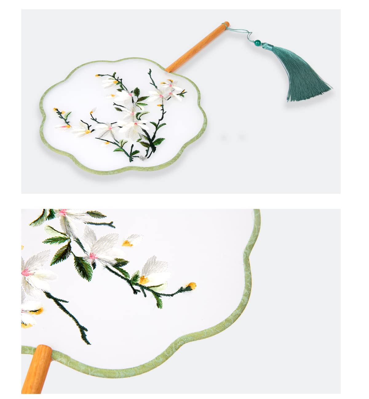YUELAI Chinese Fan Embroidery Hand Circular Fan, China Ancient Dance Translucent Silk Round Fan Empty Valley Magnolia
