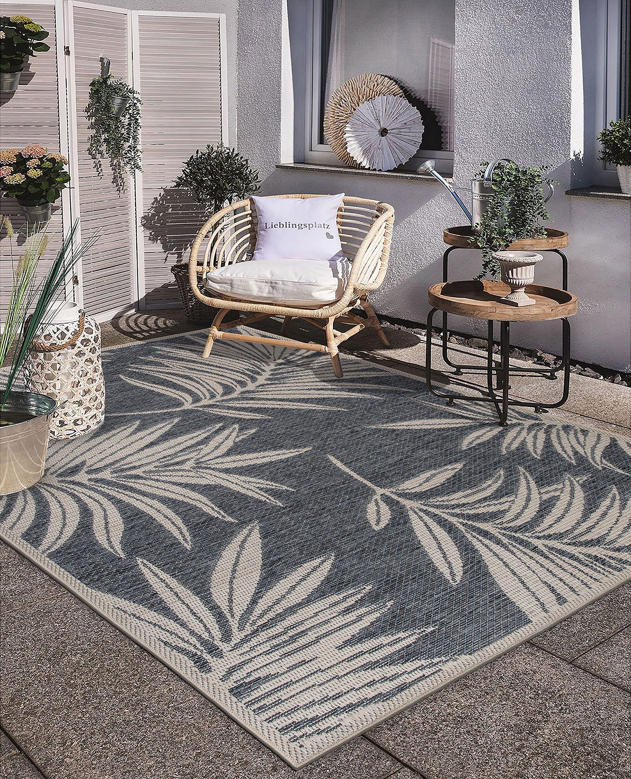 Rugshop Leaf Design Rug for Patio, Deck Rugs,Balcony Rugs Indoor/Outdoor Area Rug 5' x 7' Blue
