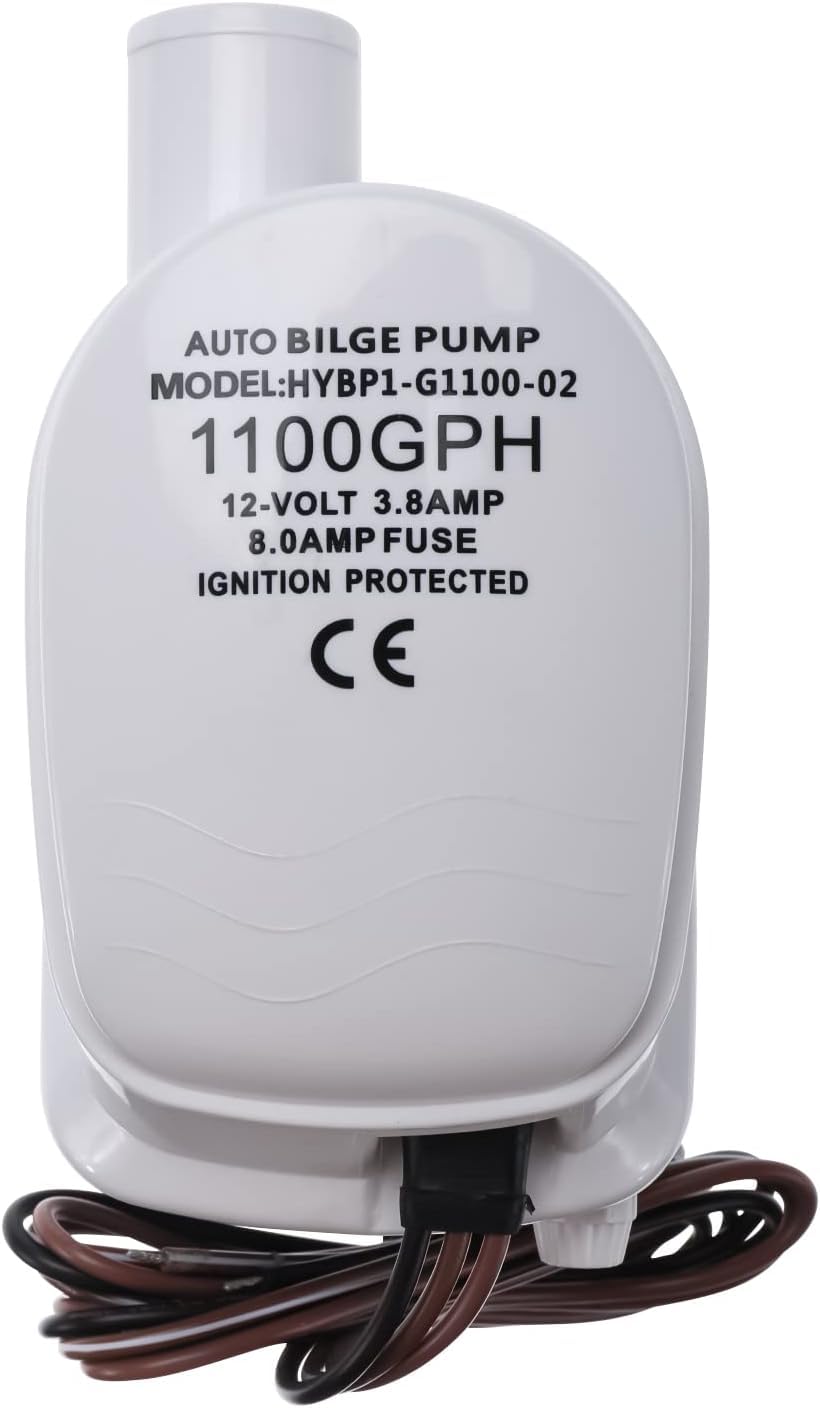 Yuelianart Auto Bilge Pump,1100GPH 12v 1-1/8" Outlet Dia. Automatic Bilge Pump,Built-in Auto Float Switch Submersible Pump for Boat (1100GPH)