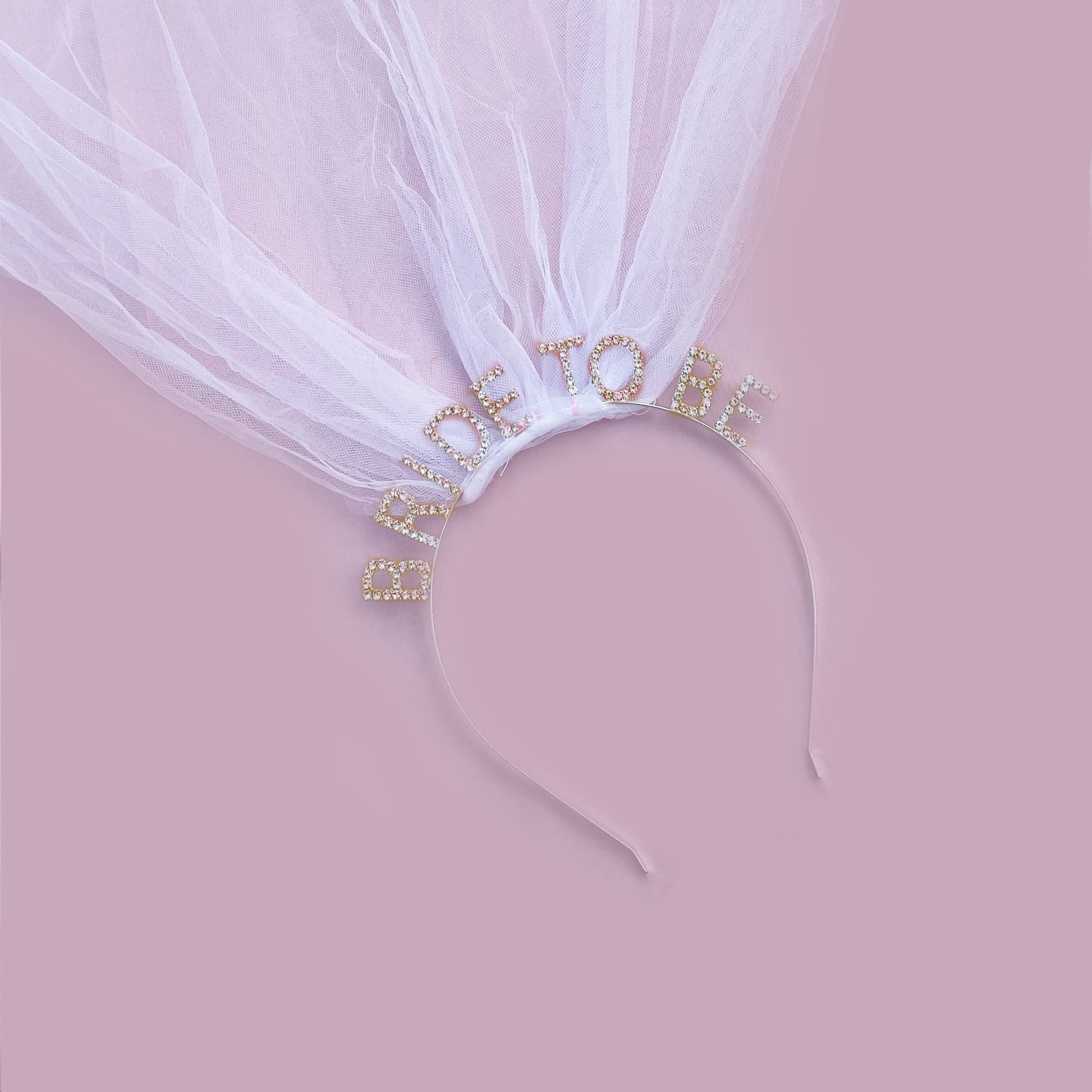 YUUNEI-HOME Bride To Be Headband with Veil, Bride Veil and Bride Sash for Bachelorette Party, Bachelorette Party Decorations - Rose Gold