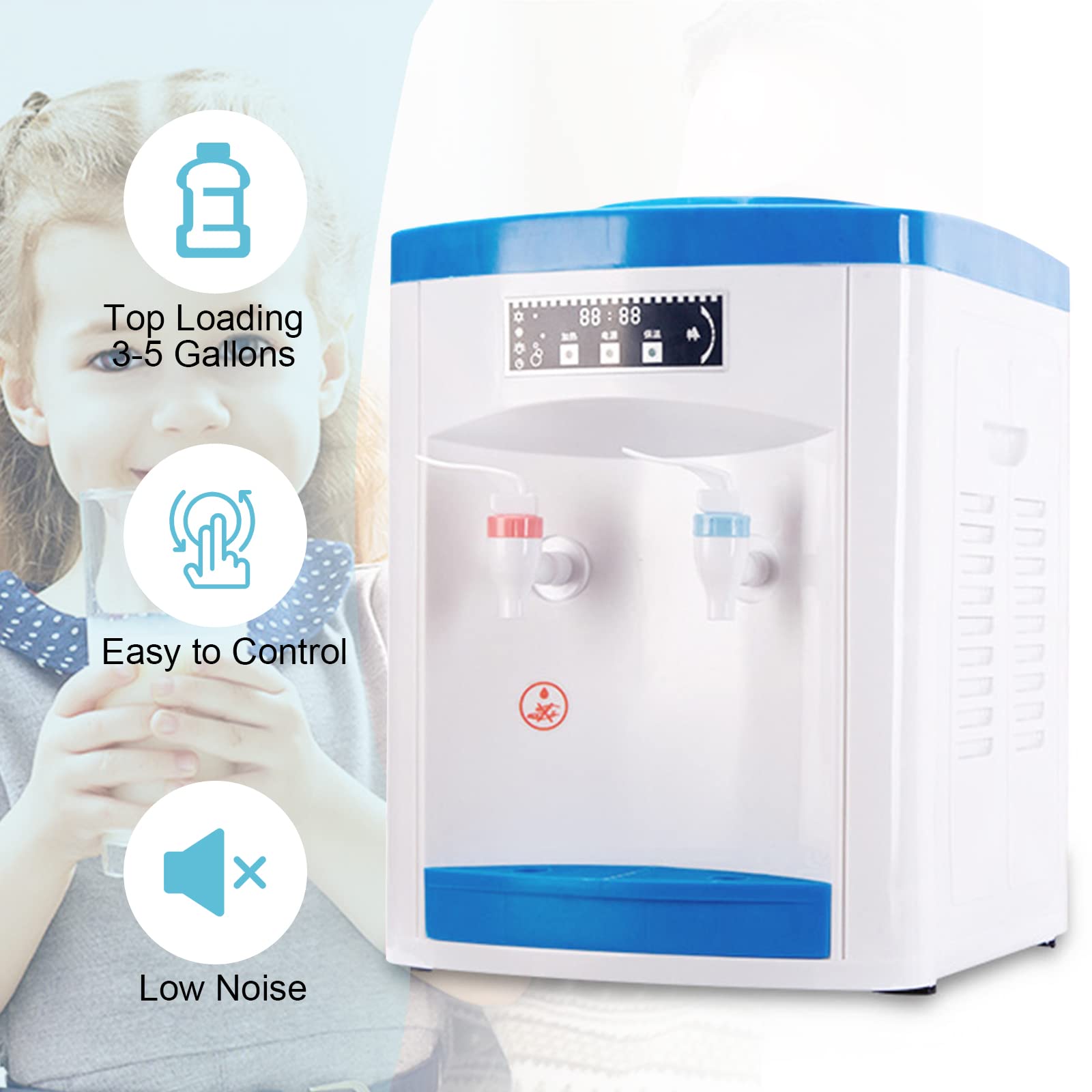SHIOUCY Top Loading Water Cooler Dispenser - Desktop Electric Hot and Cold Dispenser,3 Temperature Settings Boiling Ice Water（46-59℉）for 1 to 5 Gallon Bottles, 10.6*9.4*14.1inch, Pale Gold 550w