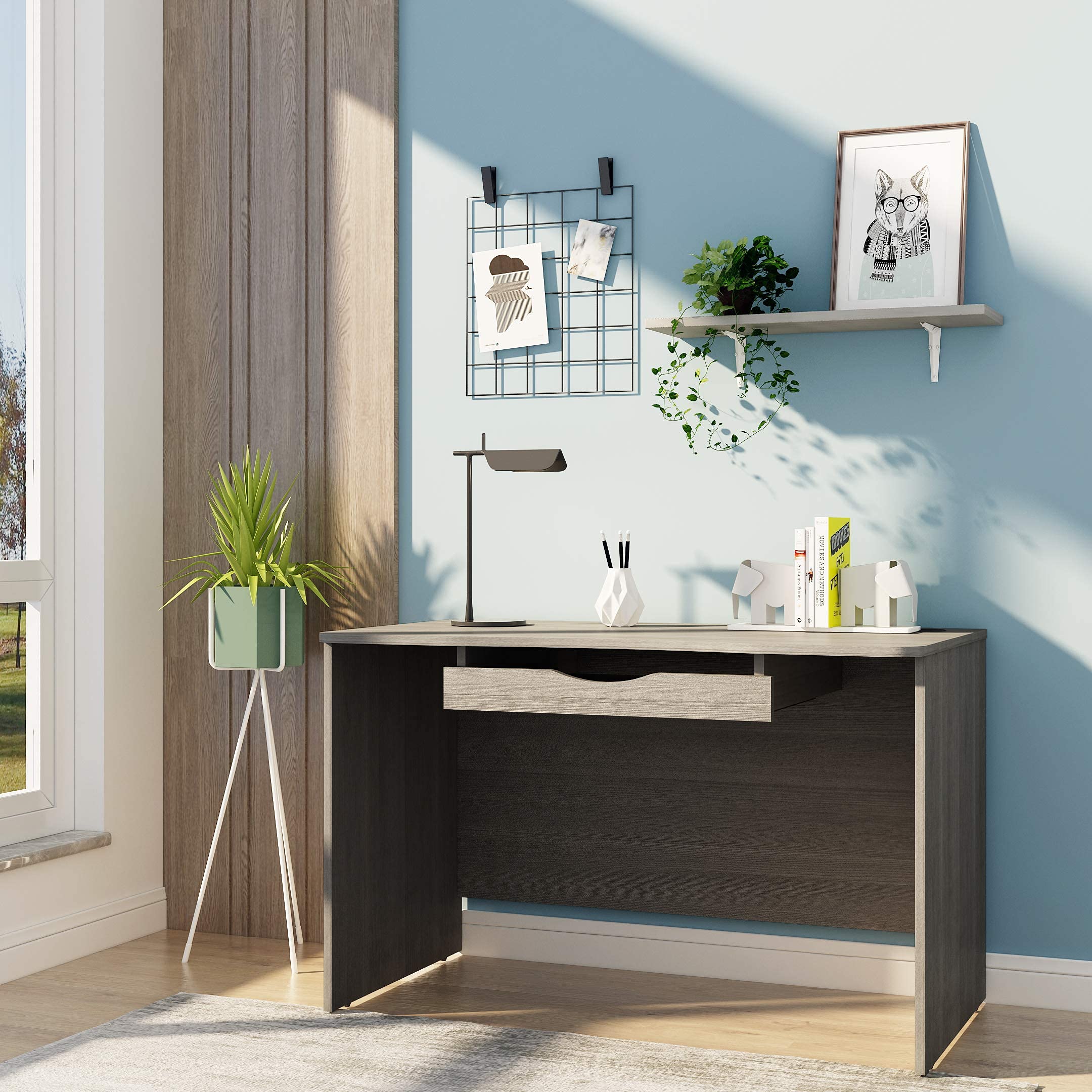 Sunon Laminate Office Desk Shell 48-inch Rectangle Curved Computer Gaming Desk Shell with Keyboard Tray for Home Office (L48''xW24''xH30''/120x60x75cm, Grey)