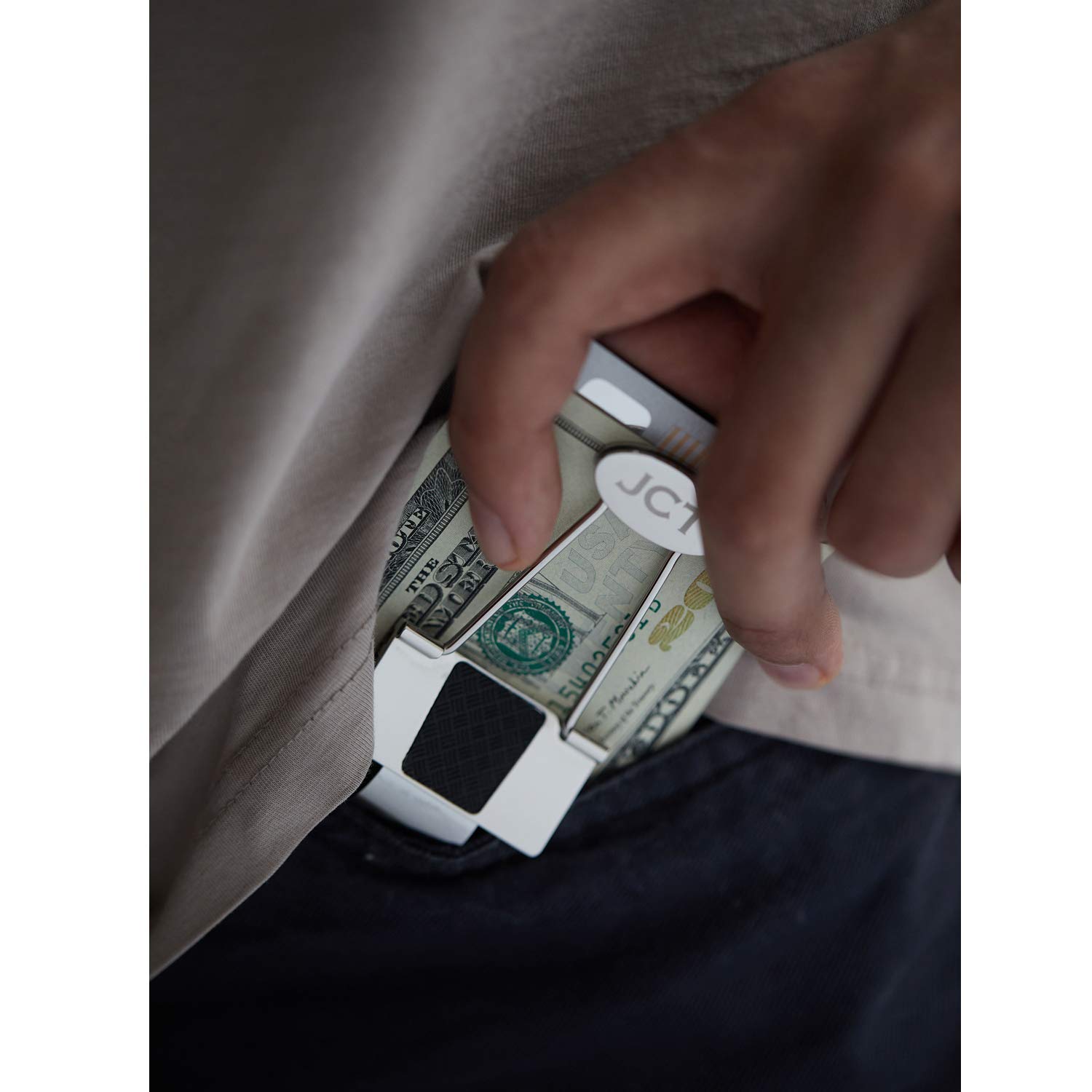 Speidel Men's Money Clip Stainless Steel with Genuine Leather Inserts