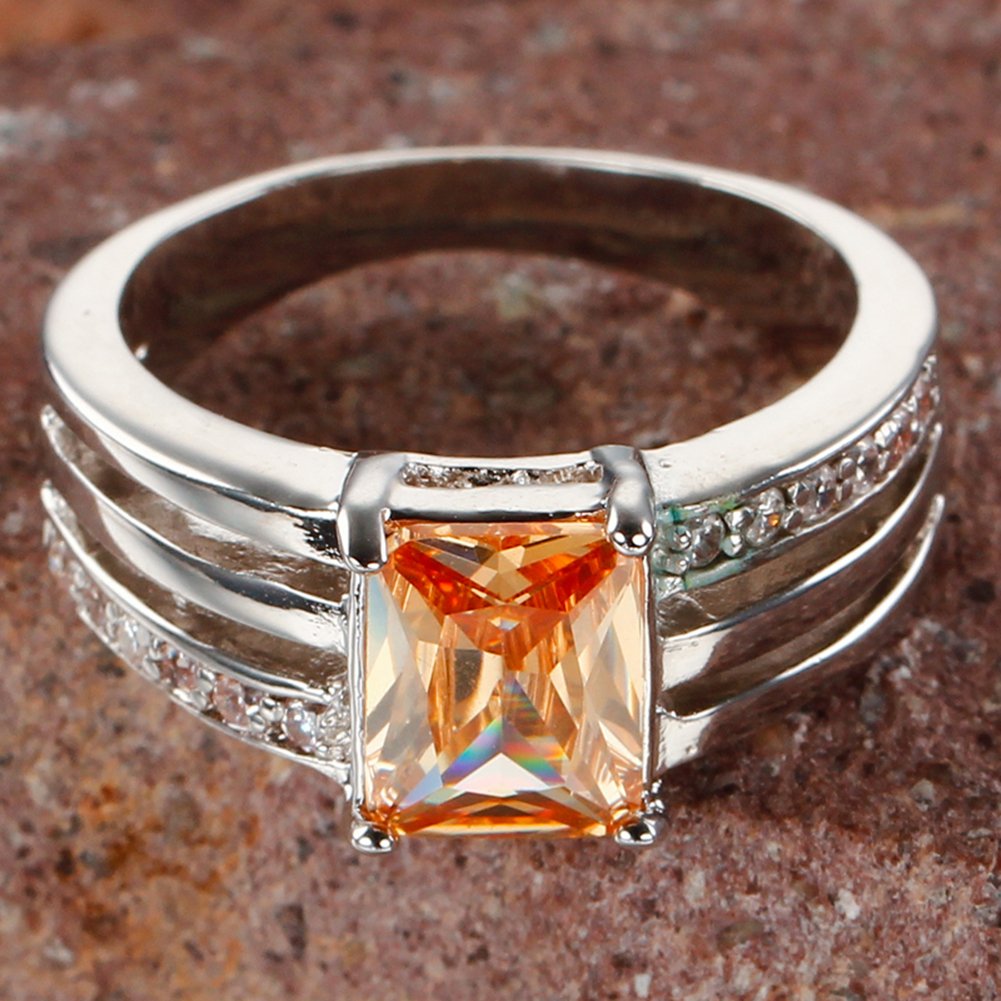 Psiroy 925 Sterling Silver Plated Radiant Shaped Created Morganite Filled Promise Ring Size 12