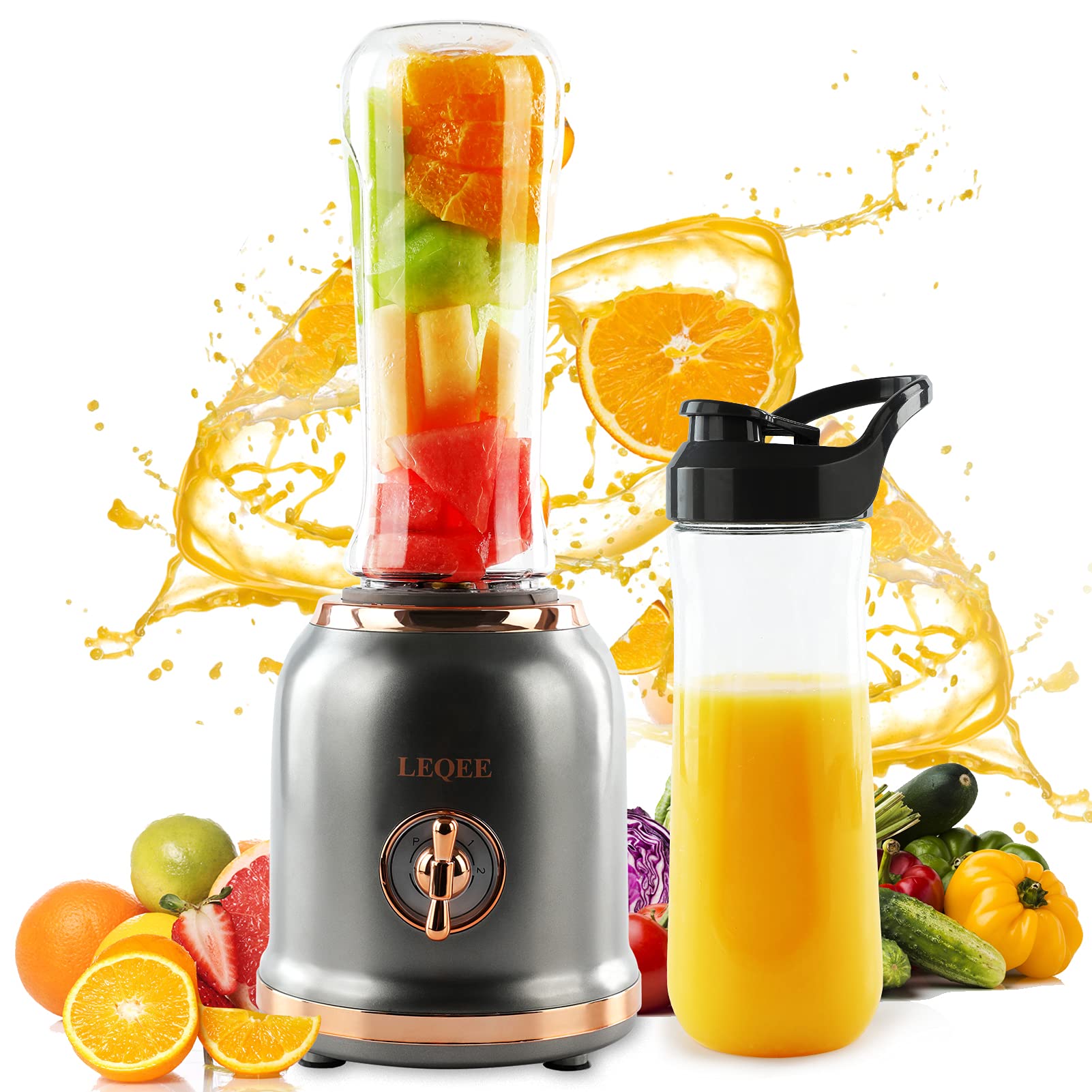 Smoothie Blender with 6 Sharp Blades, Personal Mini Blender for Shakes and Smoothies with 3 Adjustable Speeds, Blender for Kitchen with Grinding, BPA-free 3 Travel Cup & 27oz Mason Cup, Blue Pro