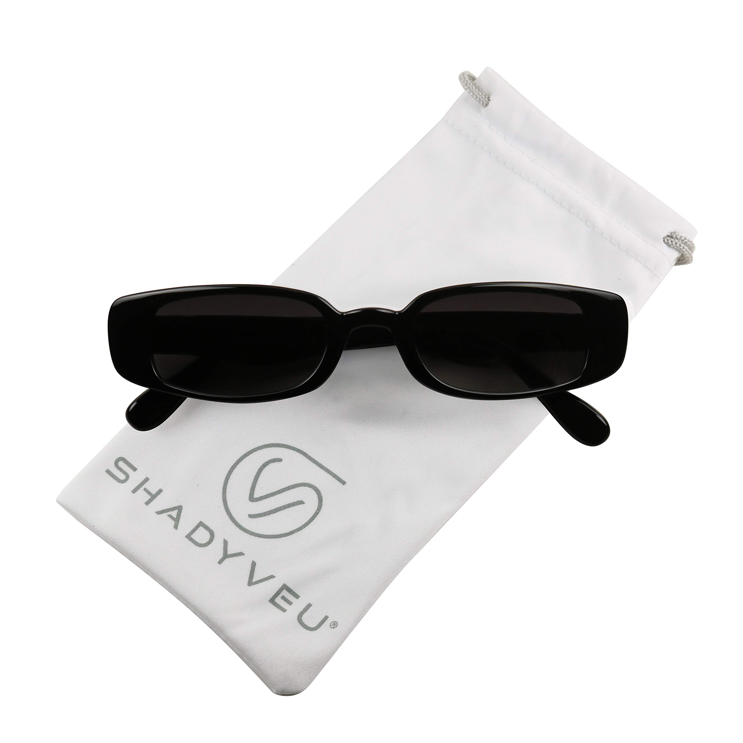 ShadyVEU Slim Classic Rectangular Sunglasses UV Protection 90’s Vintage Small Wide Retro Frame Fashion Shades (Black Frame, Gradient Black Lens)