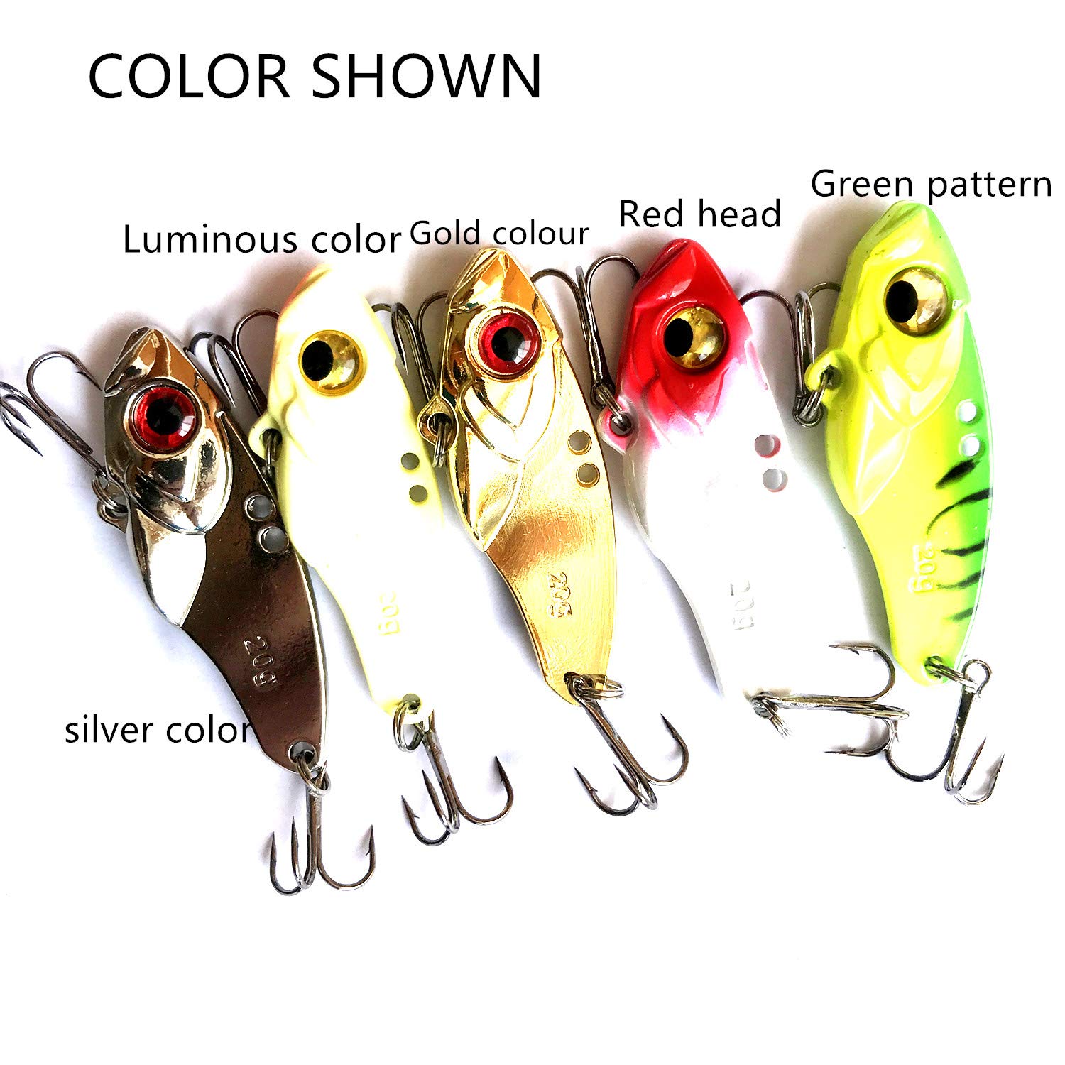 YTTDA Fishing Lures Set with Box Spinner Baits, 5 Packs Lure Baits, Trout Lures, Metal Spinner Baits Kit with 3D Eyes Design to Create Life-Like Swimming Actions (5pcs 10g Set)