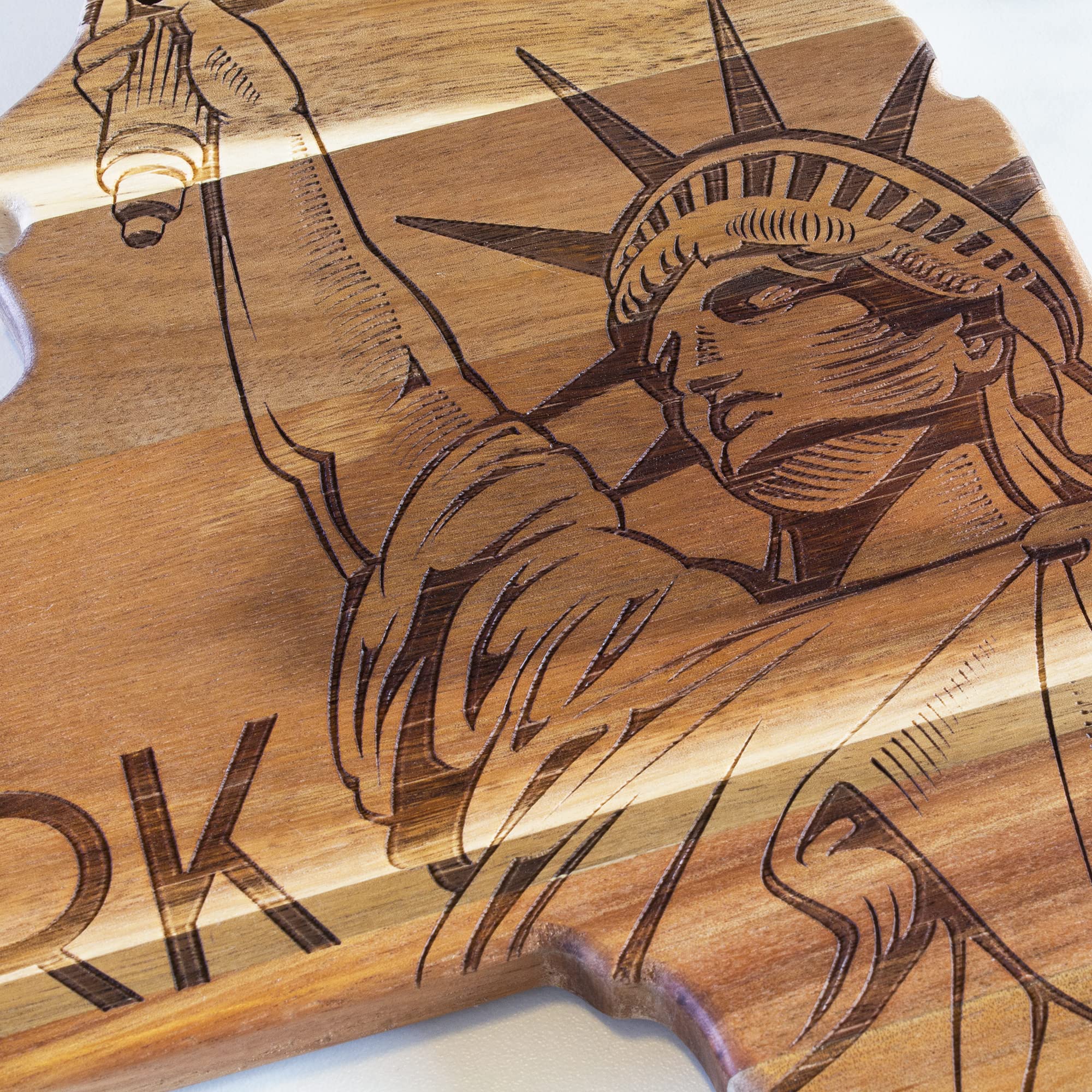Totally Bamboo Rock & Branch Origins Series New York State Shaped Cutting Board and Charcuterie Serving Tray, Includes Hang Tie for Wall Display