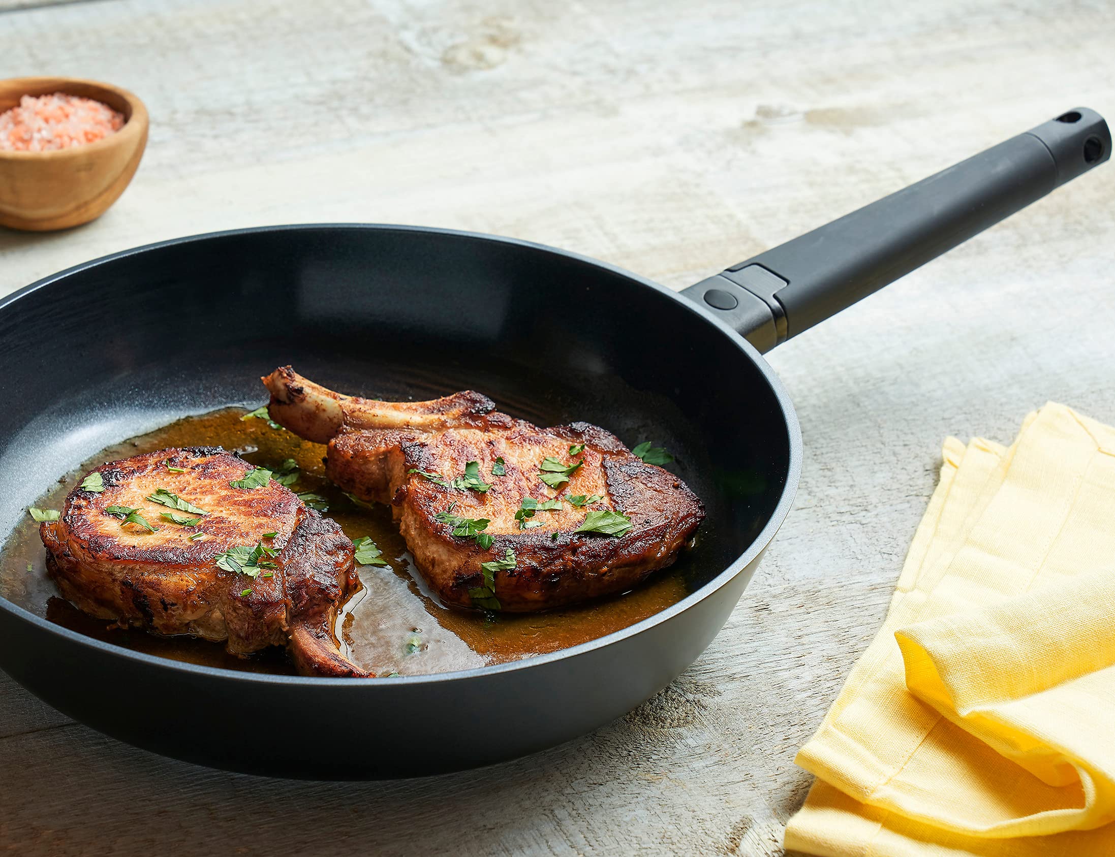 ZAVOR Noir 10 & 12 Inch Skillet Set - Premium Cast Aluminum with Titanium-based Nonstick Ceramic Coating & Removable Handles - Ultra Lightweight - Oven & Induction Ready | Noir Collection