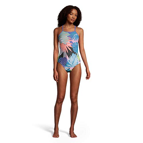Speedo Women's Standard Swimsuit One Piece Endurance X Back Printed, Black/Turquoise, 32