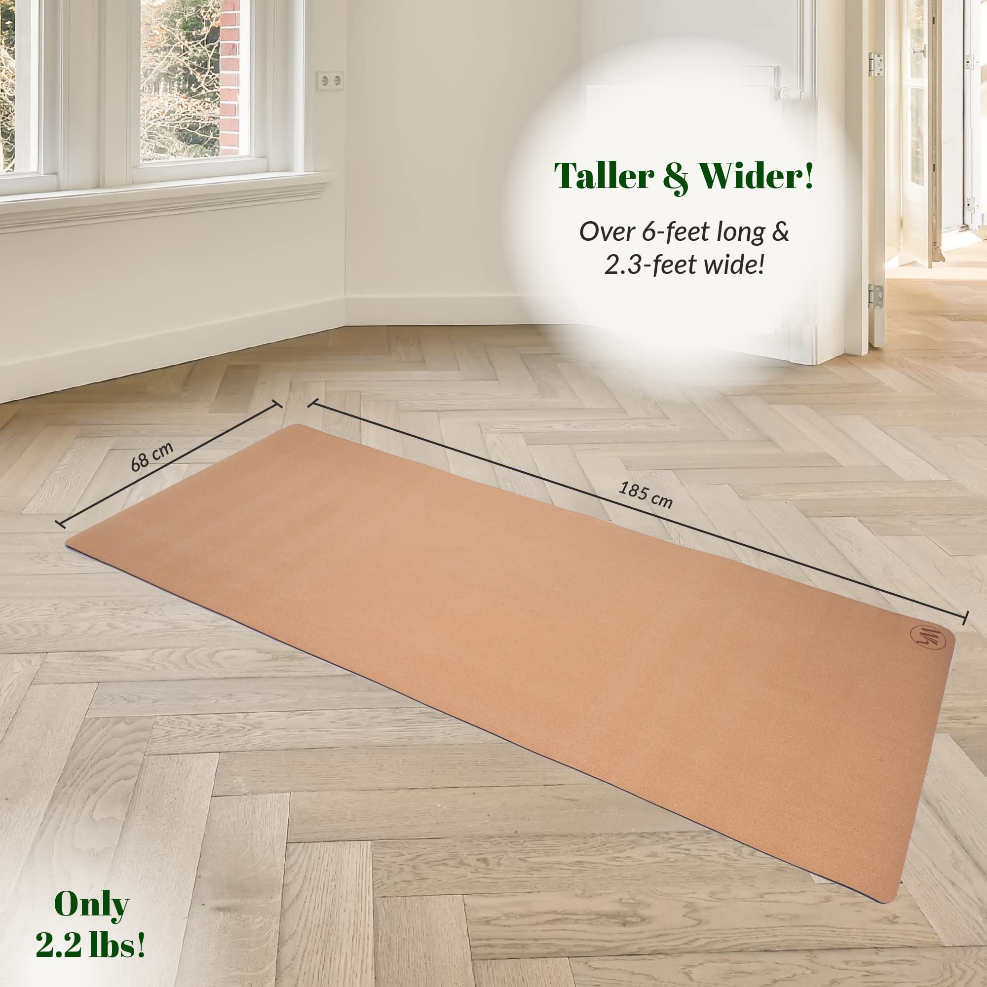 YogizMat Plain Cork Yoga Mat With Grip Strips - The Only Mat With True Dry and Wet Grip, Longer and Wider (73 x 27 in) 5mm Thick, Non-slip