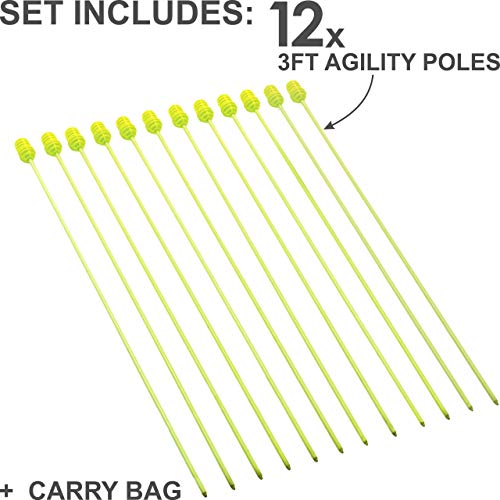 QUICKPLAY PRO Agility Poles Adjustable Height: use as (x10) 3FT Soccer Agility Training Poles OR (x5) 6FT Slalom Poles (Agility Poles x10 - for Grass)