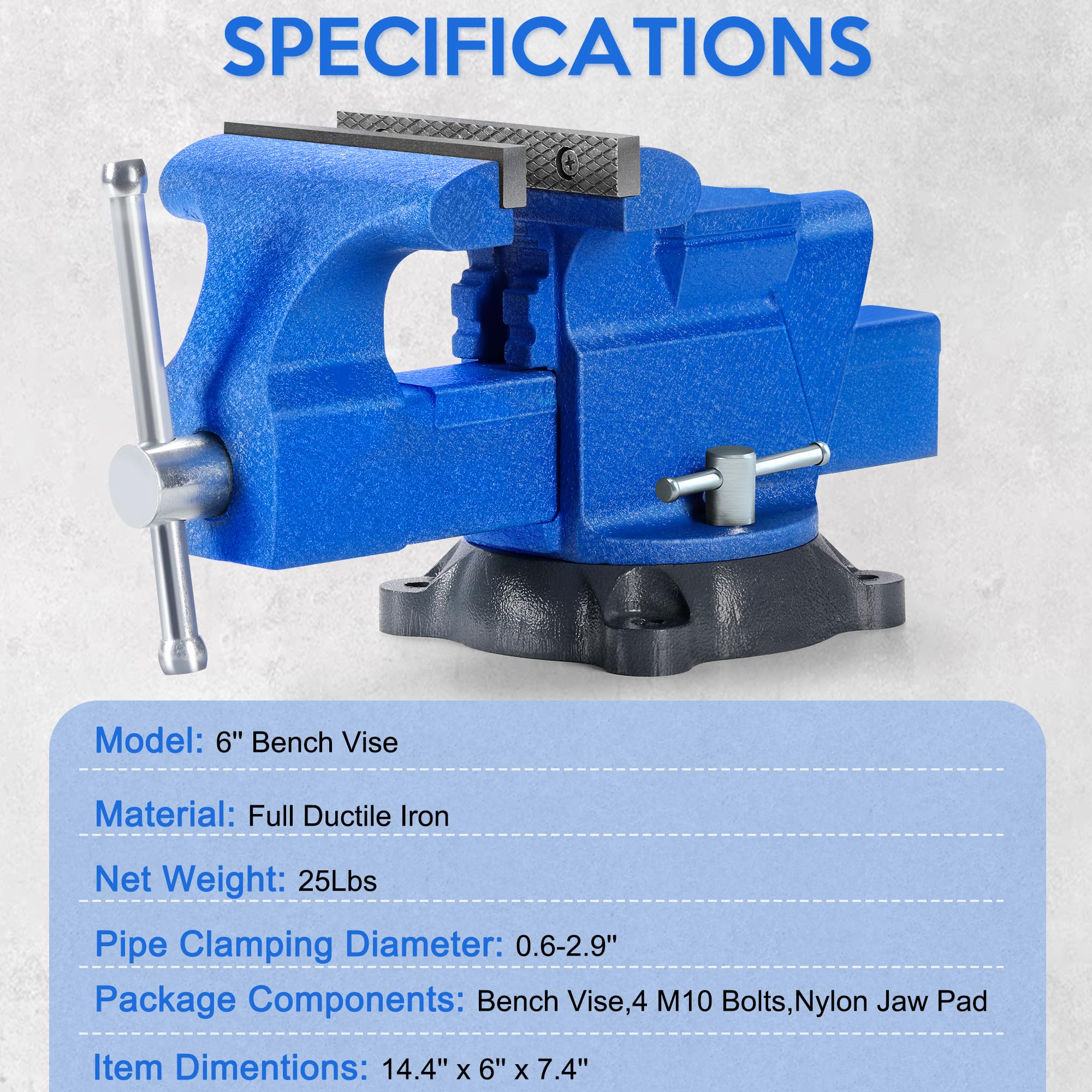 RENGUE Bench Vise, 6 inch Jaw Opening Vice for Workbench Utility Combination Pipe Home Vise 360-Degree Swivel Workbench Vise for Drilling, Pipe Cutting