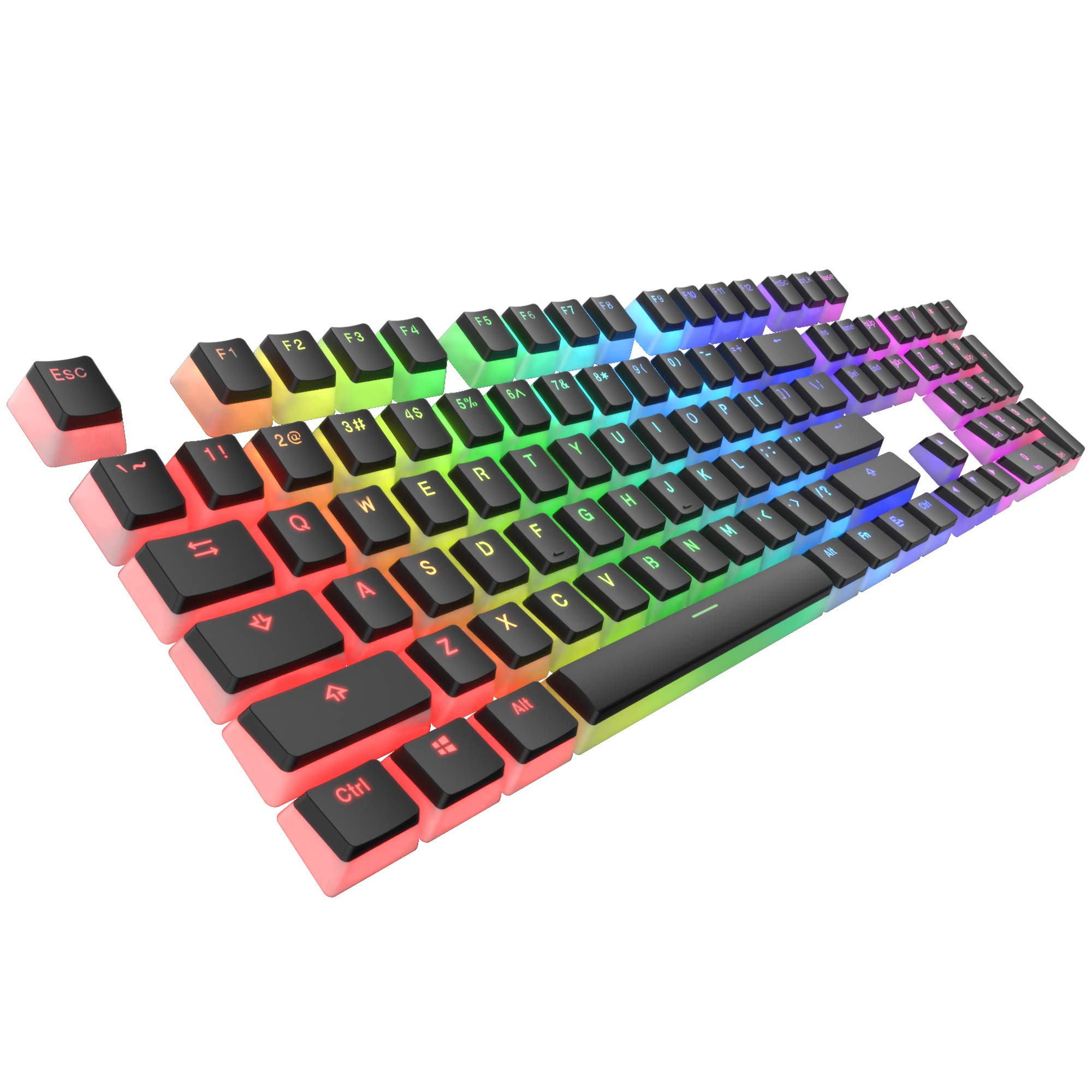 TECWARE PBT Keycaps Two Tone Keycap Set, Full Keys 111 Keys with Keycap Puller, Double Shot Gaming Keycaps for Mechanical Keyboards Keyboard Keys, English (US, ANSI) (Black/Gray)