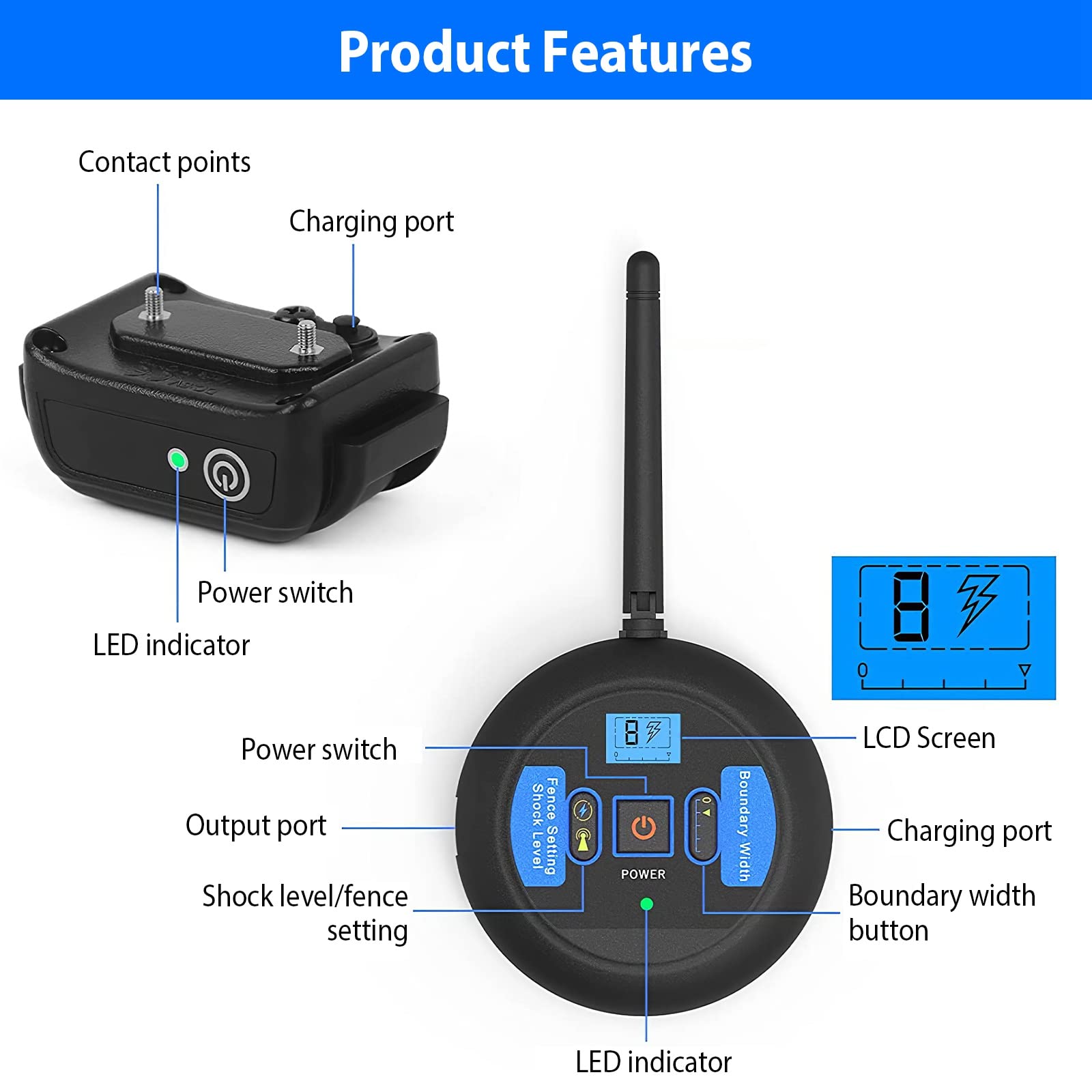 Rivulet Electric Wireless Dog Fence System Electric Fence Automatic Trigger Pet Shock Containment Boundary System Adjustable Range Up to 722ft-IPX8 Waterproof Rechargeable Collar, Small Medium Large