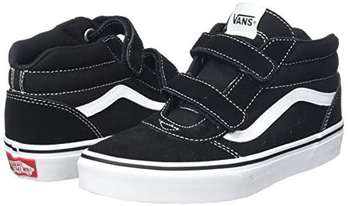 Vans Mid-Top Trainers Sneaker, Suede Canvas Black White, 4 US Unisex Big Kid