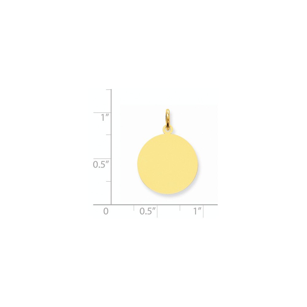 Solid 14k Yellow Gold Round Disc Charm Engravable Pendant - 24mm x 17mm