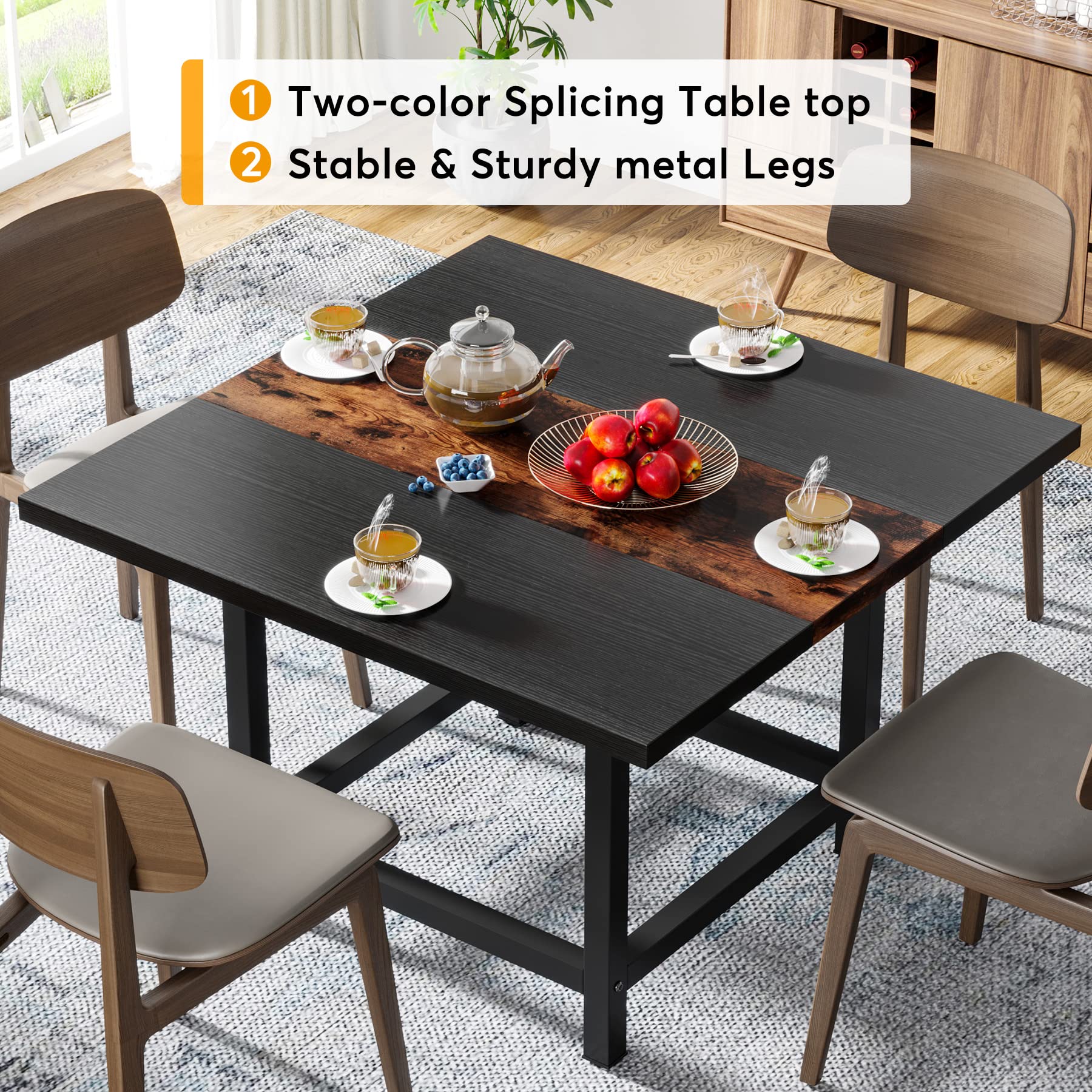 Tribesigns 6.5 Ft Conference Room Table, Rustic Rectangle 78.74L X 39.2W X 29.52H Inches Wood Seminar Table for Office, Conference Room,2 Tables (Chair not Included) (Rustic&black) (2, Dark Oak&White)