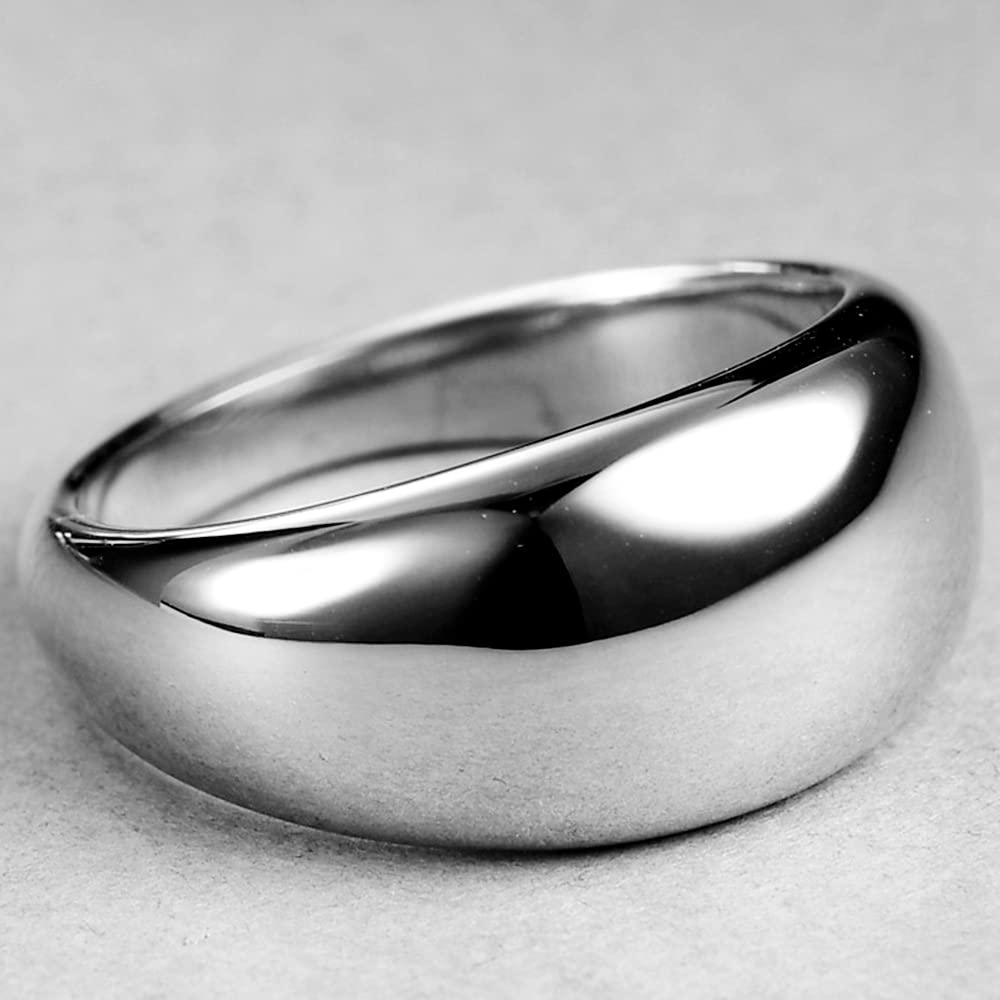 Stainless Steel Classical Simple Plain Dome Mountain Hill Style Signet Wedding Statement Ring (Silver, 9)