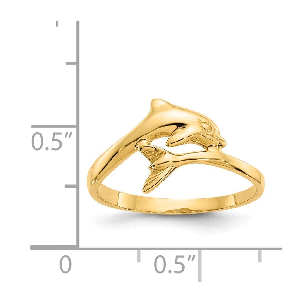 Solid 14k Yellow Gold Dolphin Ring Band Size 8