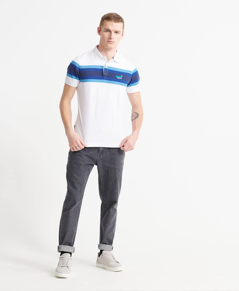 Superdry Mens Organic Cotton Malibu Stripe Polo Shirt White Stripe Size M