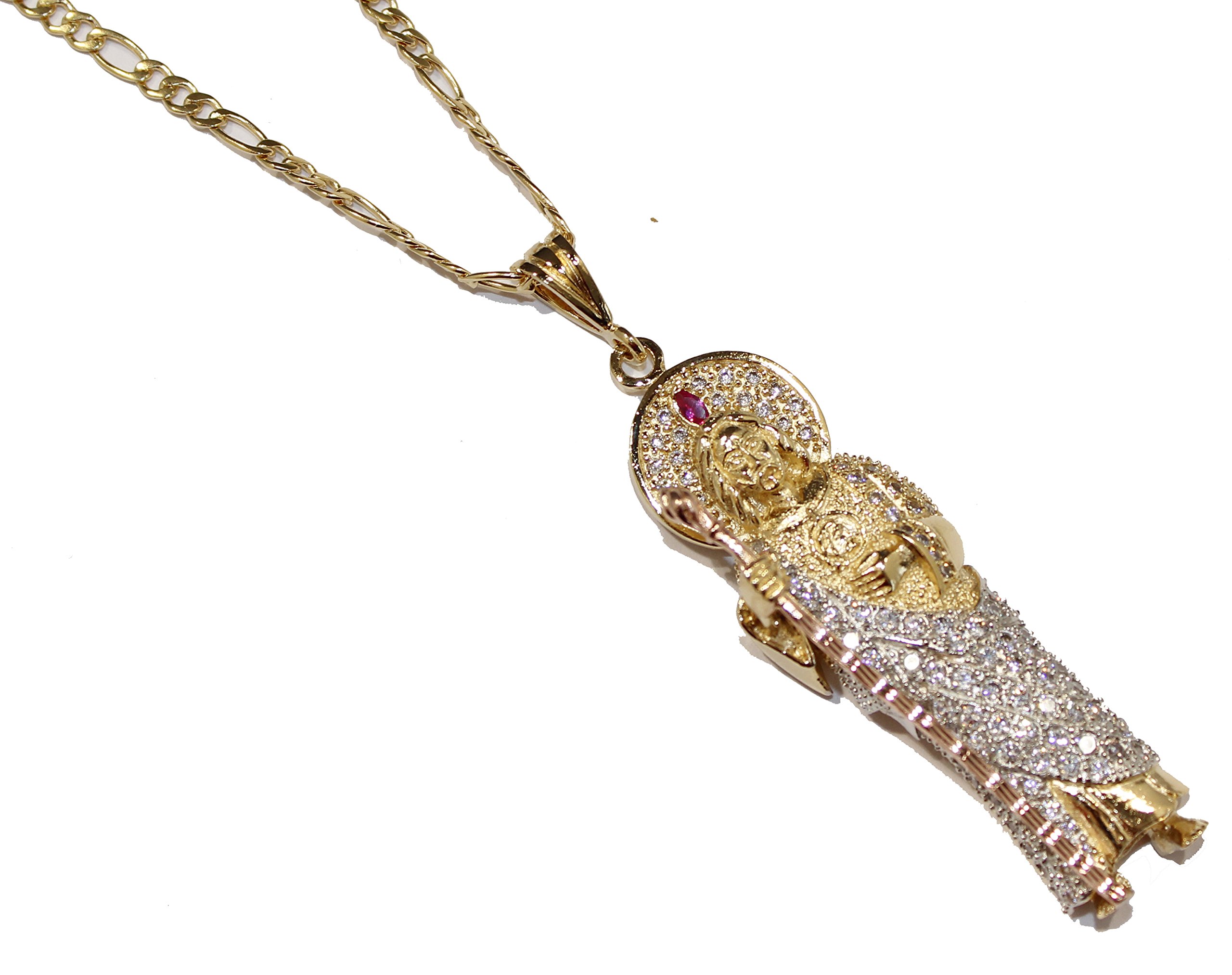 San Judas Tadeo - St. Jude Thaddeus 18k Gold Plated Three Tone Gold with 22 Inch Chain with Clear CZ