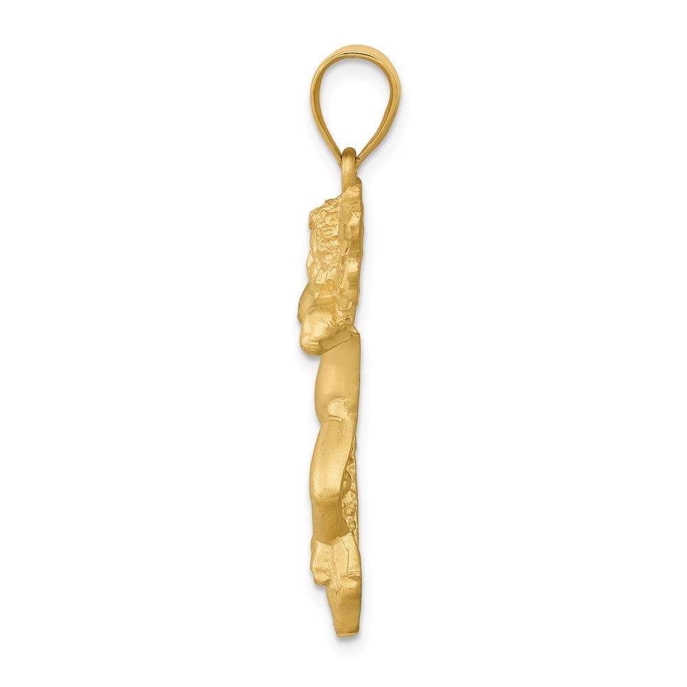 Solid 14k Yellow Gold Angel not listening Brushed Matte Finish Pendant Charm - 38mm x 28mm
