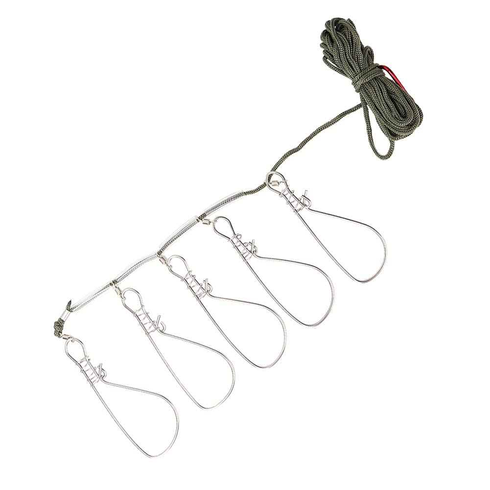 Stainless Steel Heavy Duty Fishing Catch Stringer with 5 Lock Snaps Ropes Float, Ideal for Fishing Lovers