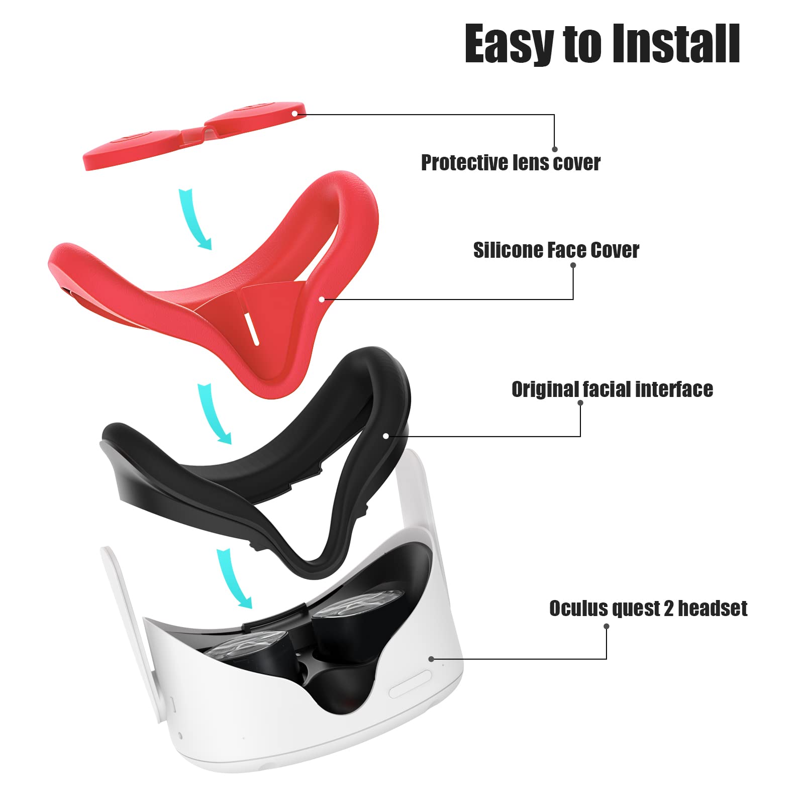 VR Controller Grip Cover, Silicone Face Cover, Protective Lens Cover, Anti-Throw Protector with Adjustable Straps, Full Cover Handle Sleeve for Oculus Quest 2 (red)