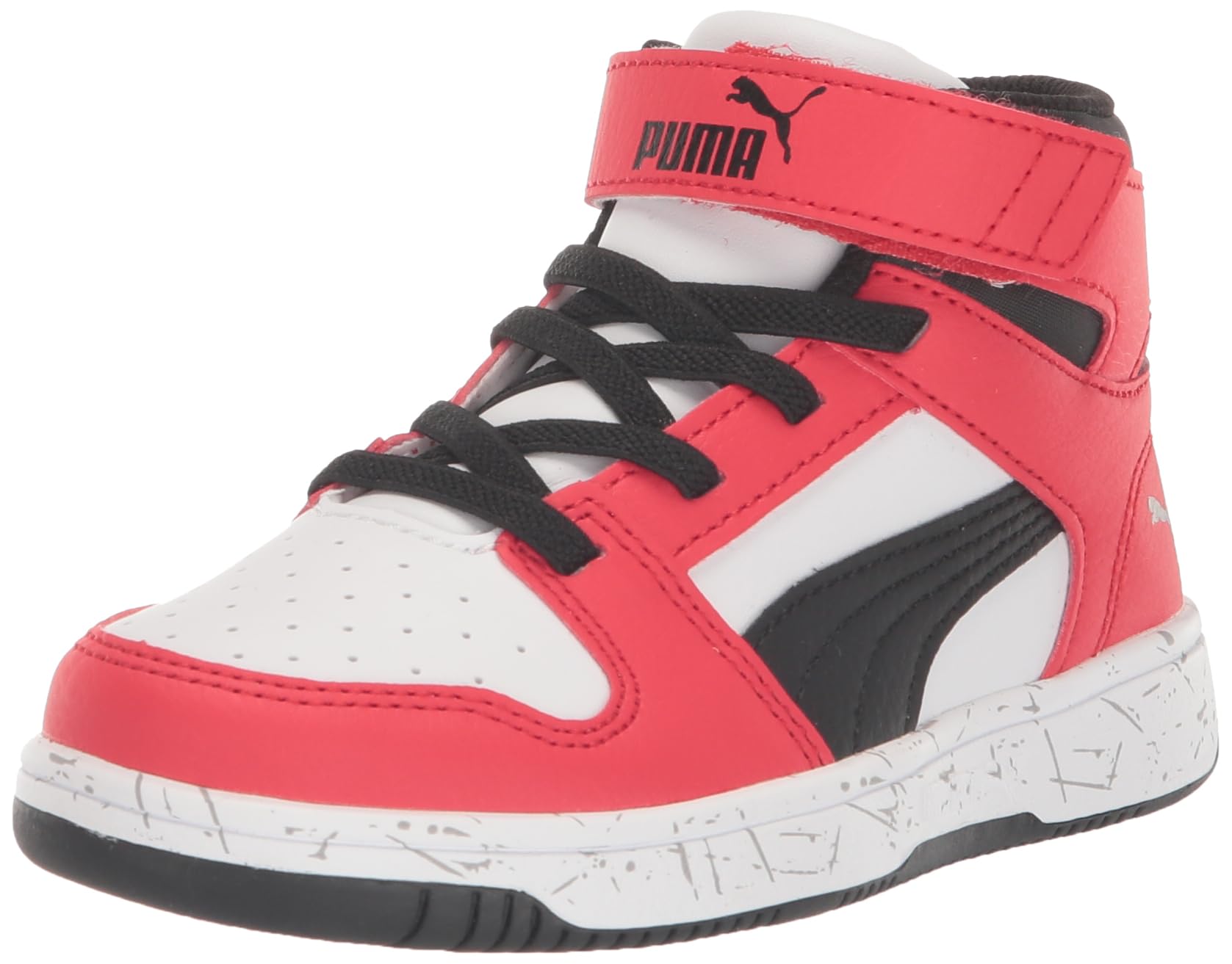 PUMA Rebound Layup Synthetic Leather Scratch Hook and Loop (Little Kid) Puma White/Puma Black/for All Time Red 1.5 Little Kid M