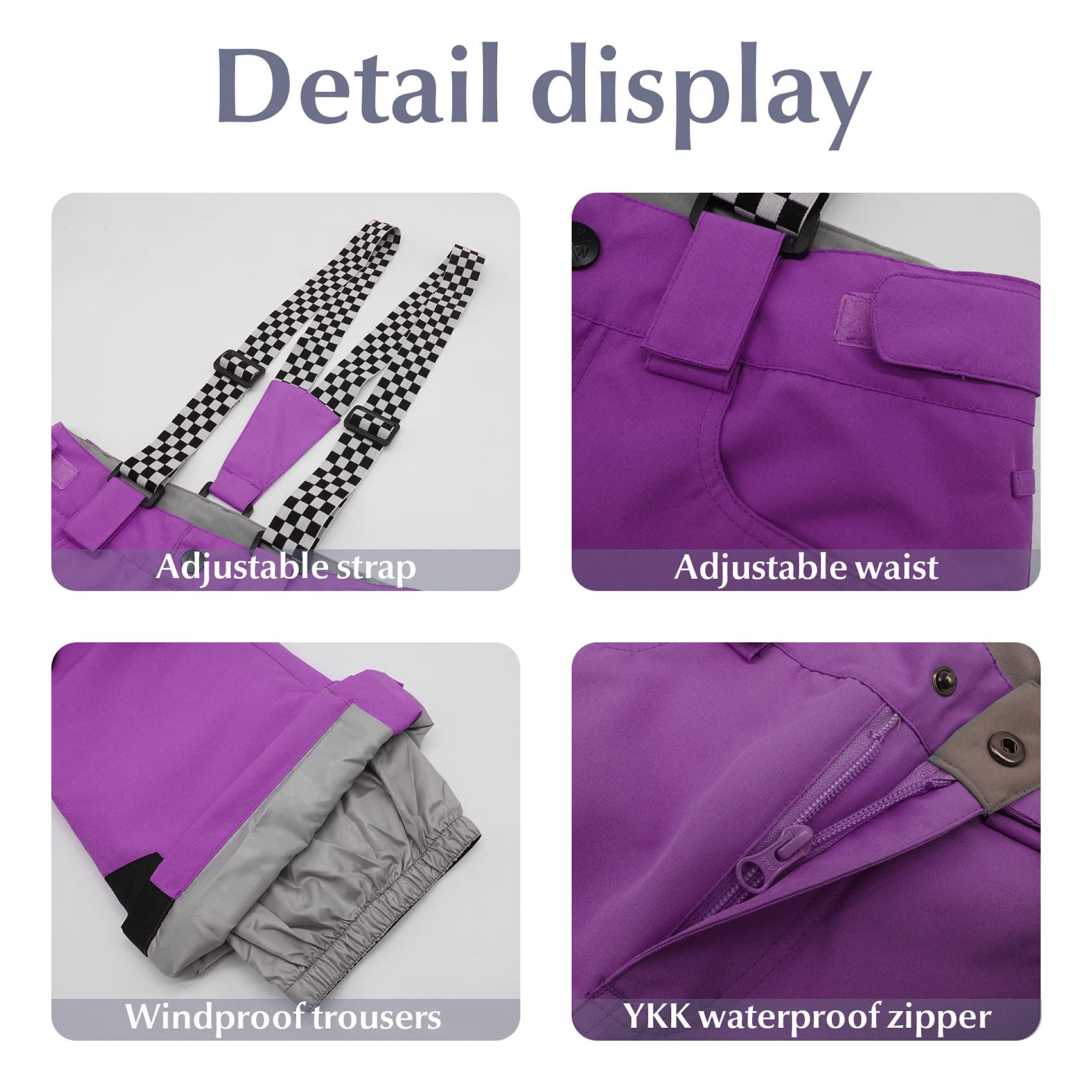 Womens Ski Pants Snow Snowboarding Waterproof Windproof Winter Outdoor Hiking Warm,Purple,L