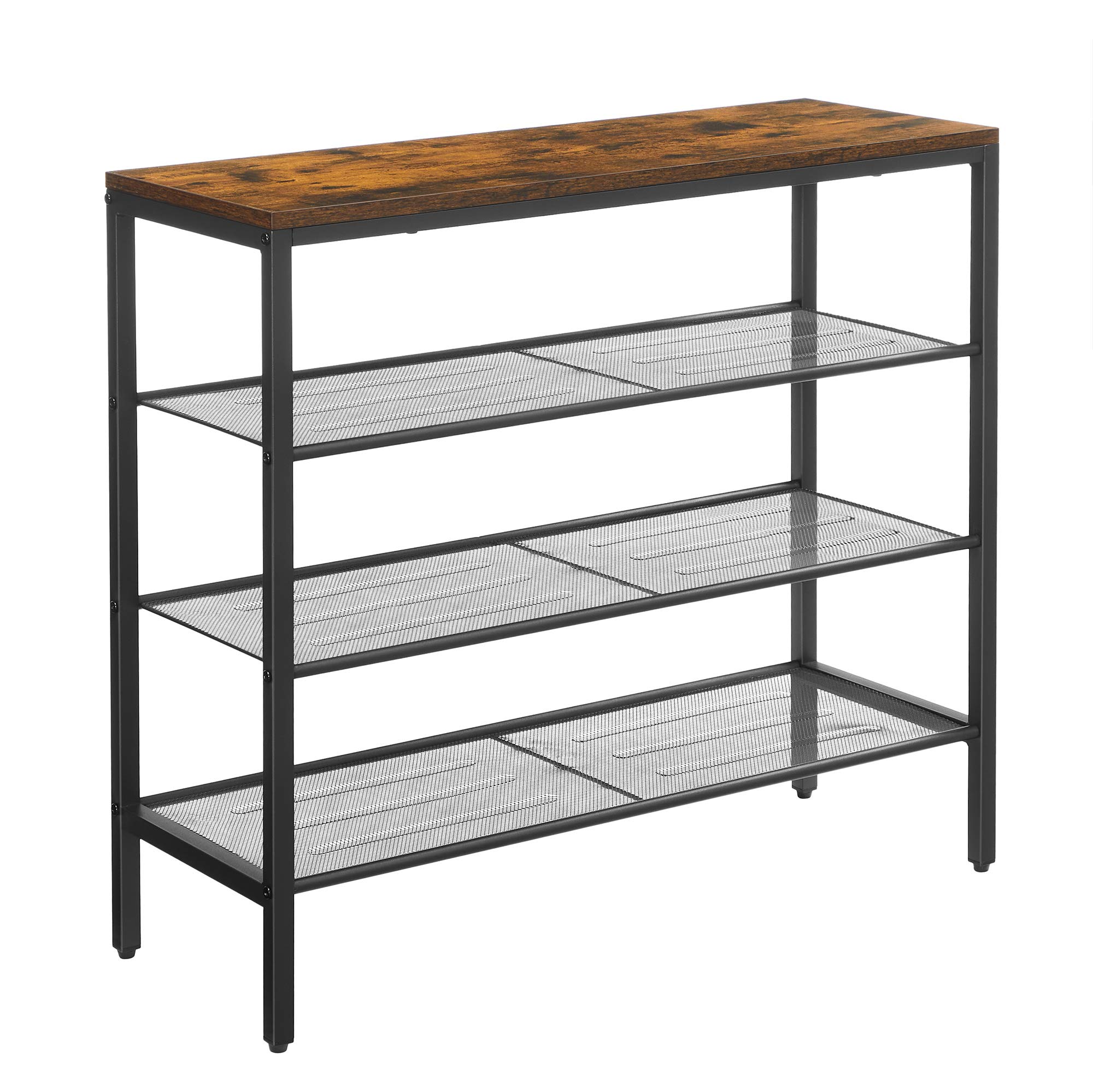 VASAGLE 5-Tier Rack, Freestanding Shoe Storage Organizer, Mesh Shelves, Space-Saving in the Entryway, Industrial, Rustic Brown + Black
