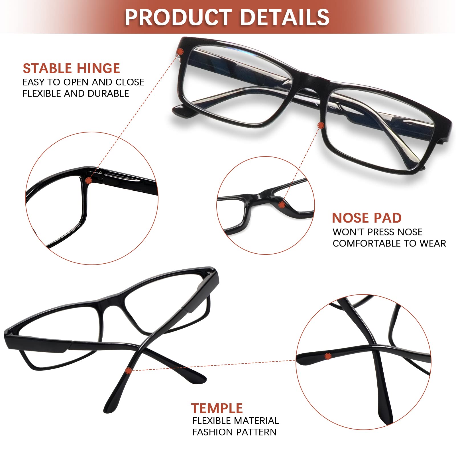 Ronecool Reading Glasses for Women/Men Blue Light Blocking, Computer Readers Anti Eye Strain Blocker Eyeglasses 6 Packs (6 Color, 2.50)